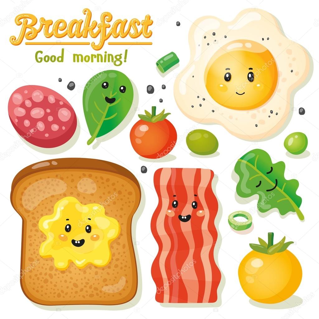 conjunto de ilustración del vector de desayuno de dibujos animados 2024
