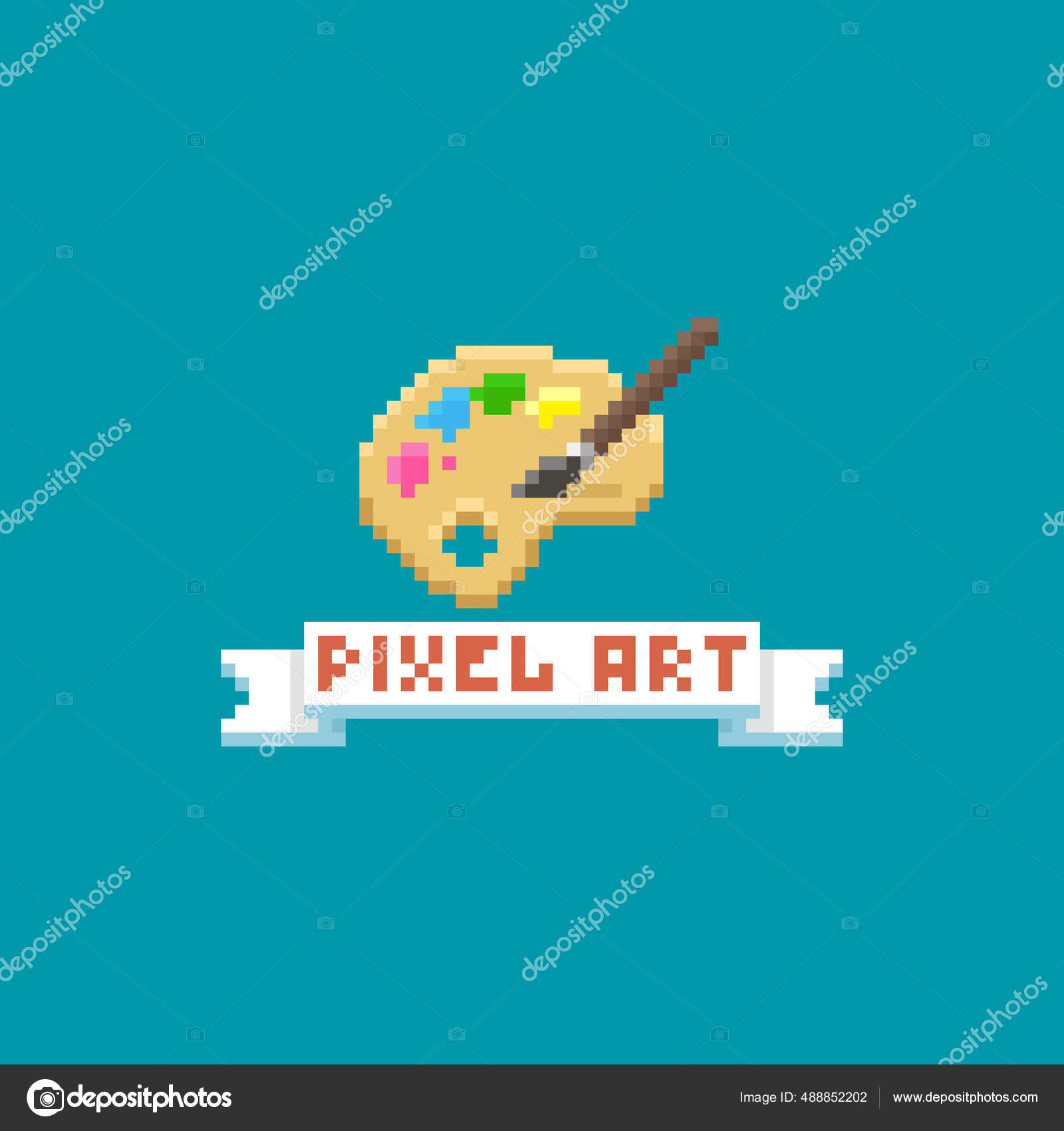 Colorido Simples Pixel Arte Cartoon Ilustração Pincel Paleta Arte Com ...