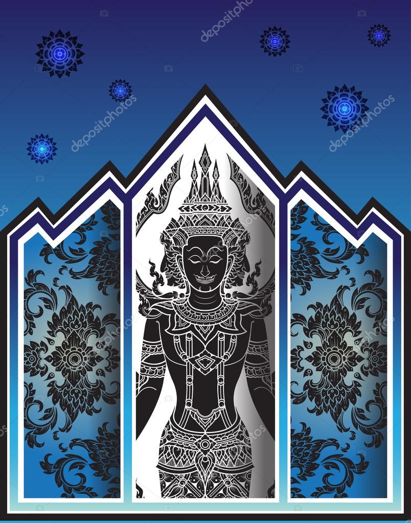 Thai outline Brahma in window temple vector Stock Vector by ©pong-1010@hotmail.com 122220226