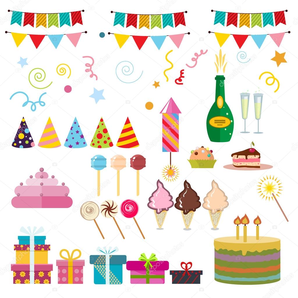 Feliz aniversário festa símbolos vetor — Vetor de Stock © gnatiuklv ...