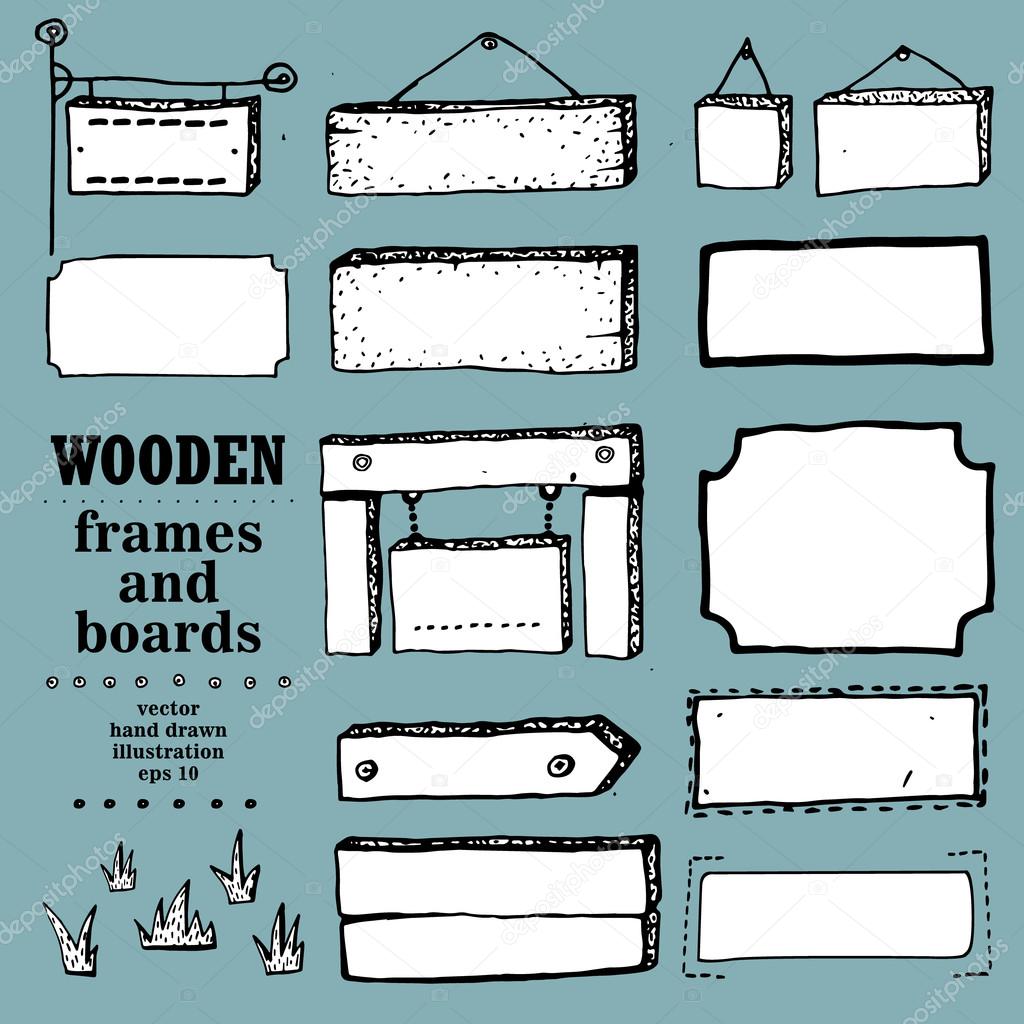 Wooden signs, frames, boards. Vector icon set Stock Vector Image by ...