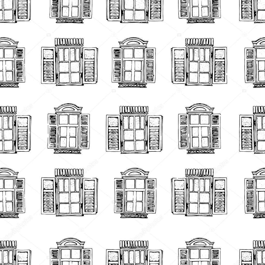 Retro window. Seamless vector pattern. Hand drawing illustration Stock ...