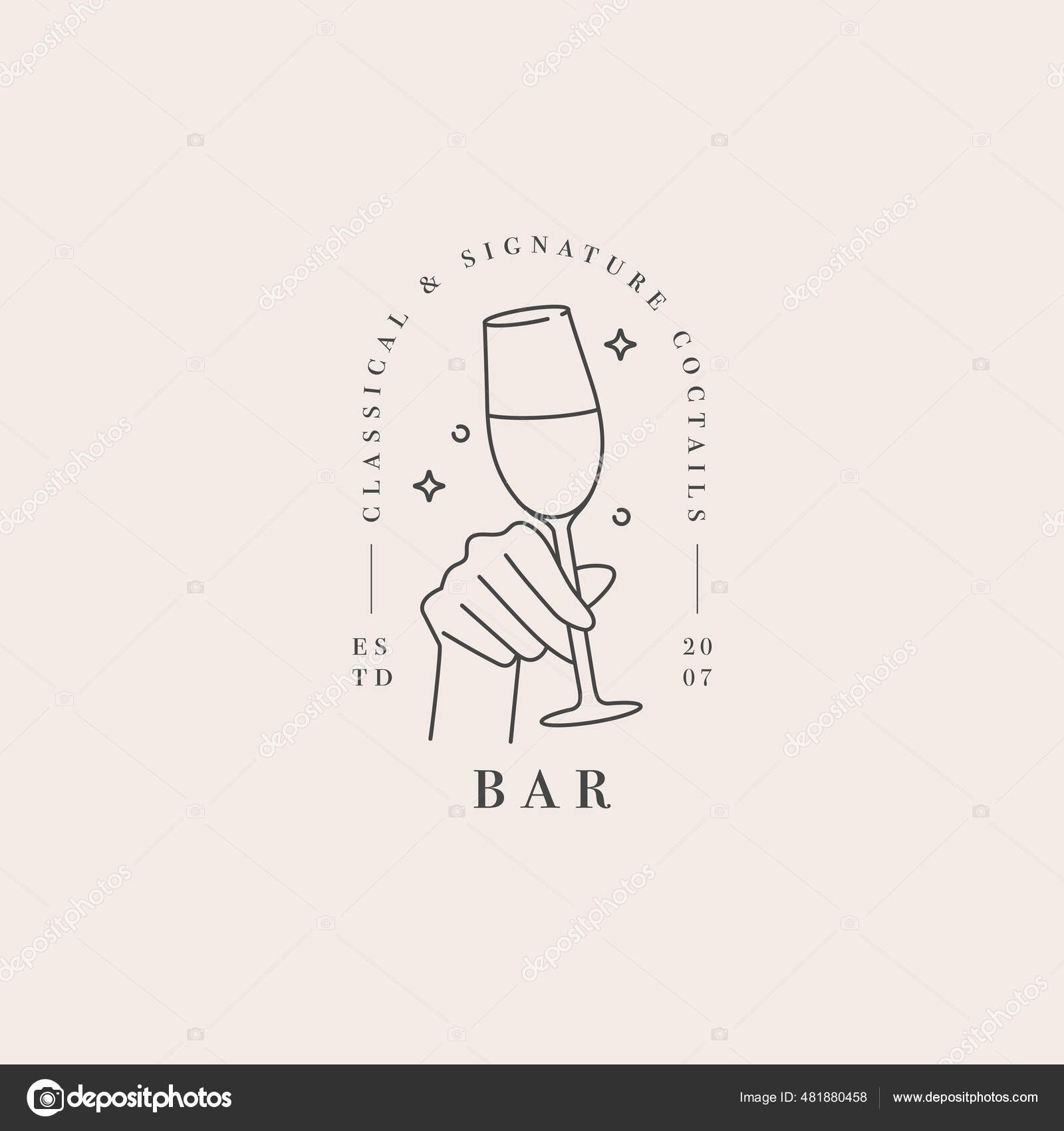 Vector Design Linear Template Logo Emblem Hand Glass Drink Abstract ...