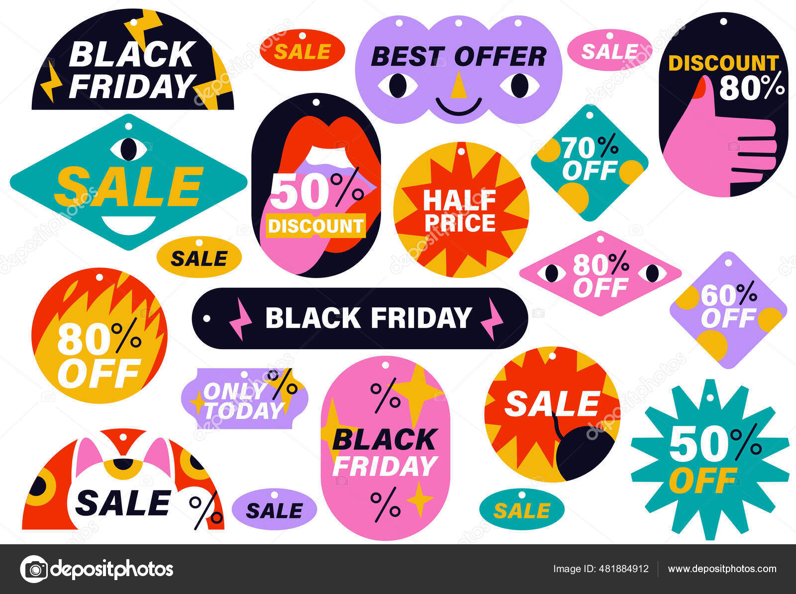 Vector Set Sale Discount Black Friday Stickers Labels Badges Tags Stock ...