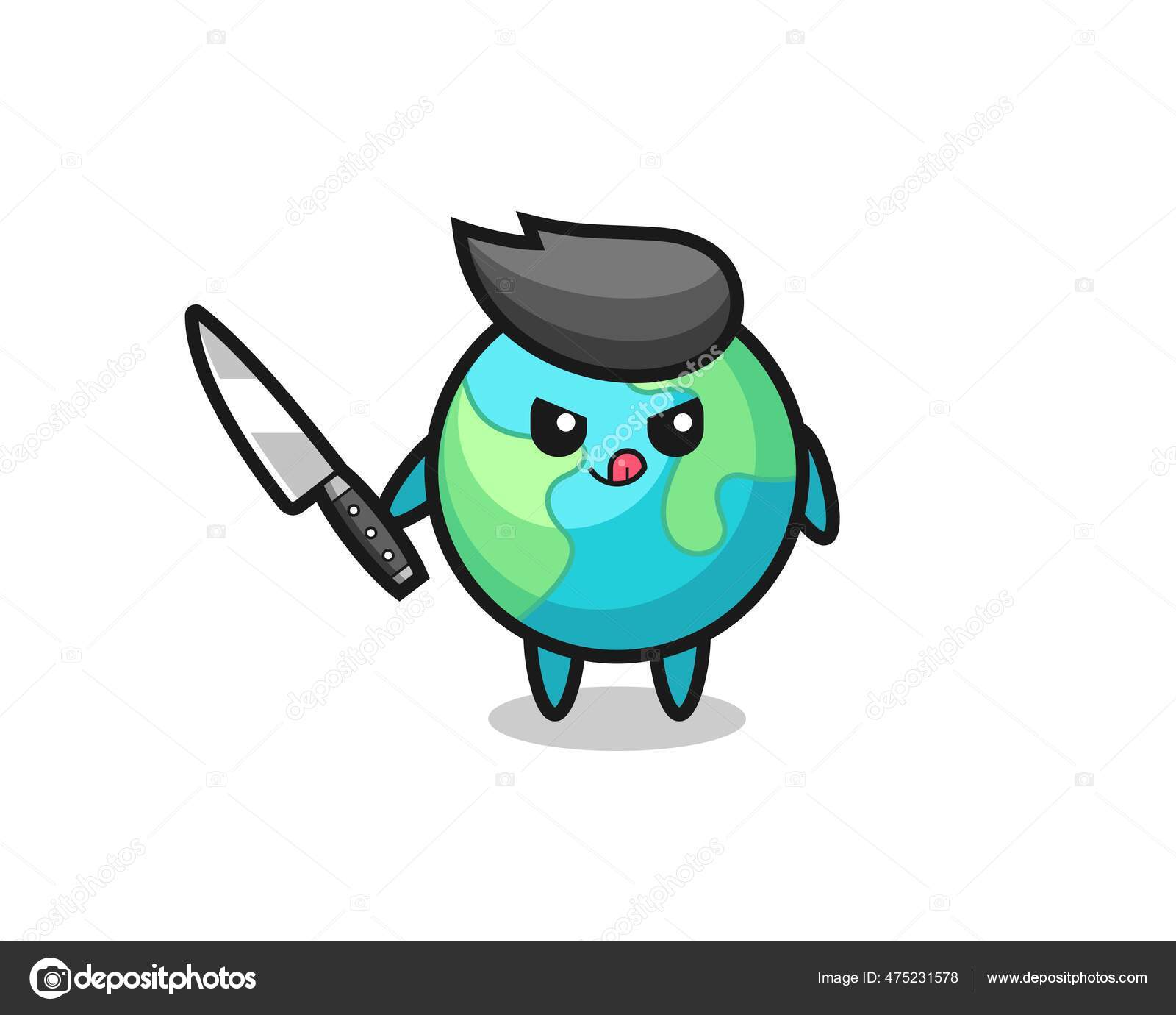 Cute Earth Mascot Psychopath Holding Knife Cute Style Design Shirt ...