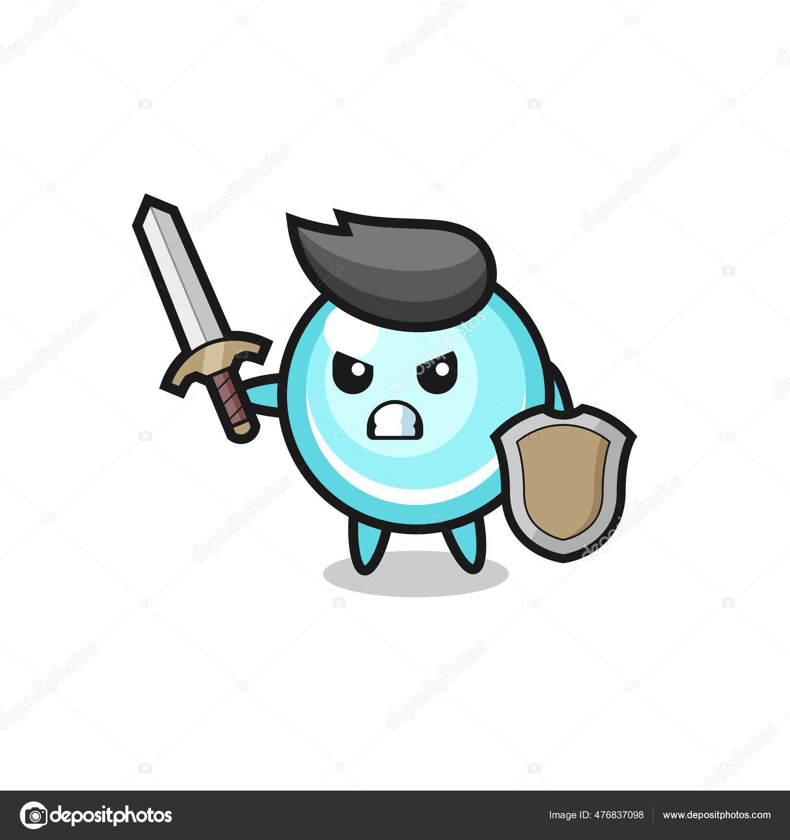 Sød Boble Soldat Kæmper Med Sværd Skjold Sød Stil Design Stock-vektor ...