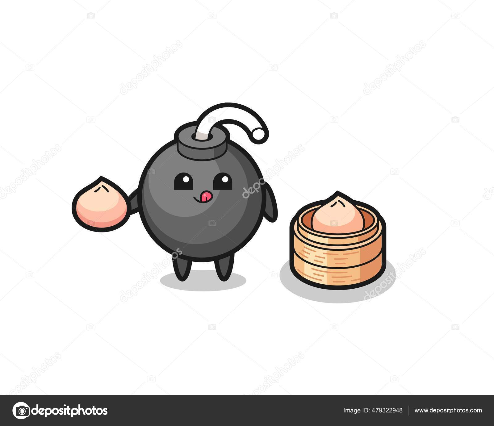 Cute Bomb Character Eating Steamed Buns Cute Style Design Shirt Stock ...