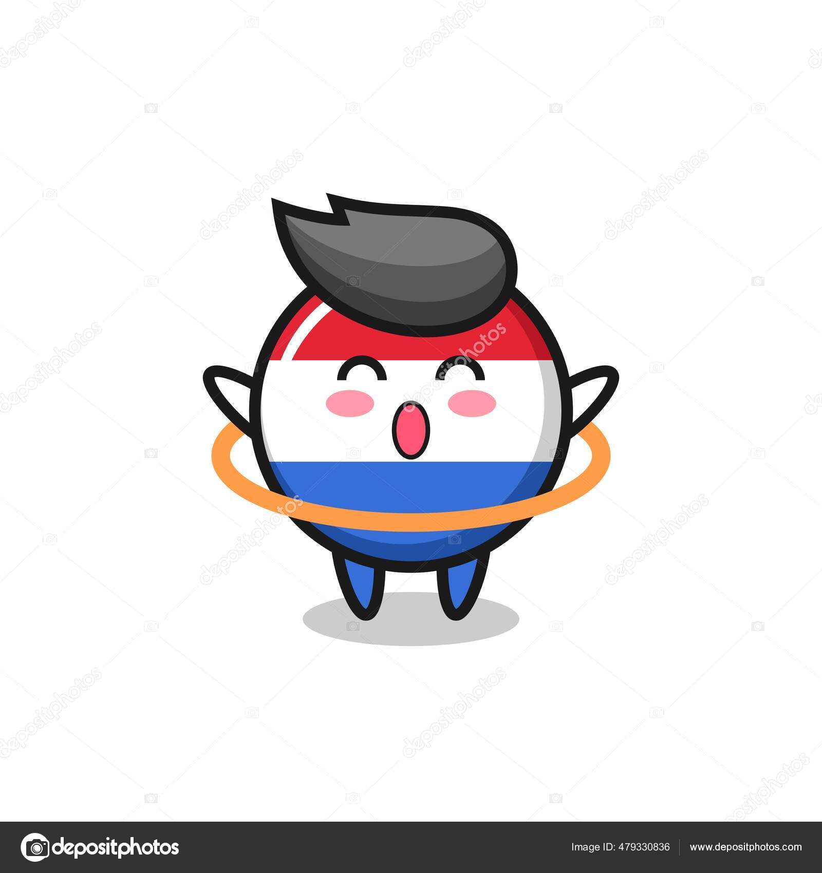 Cute Netherlands Flag Badge Cartoon Playing Hula Hoop Cute Style Stock ...