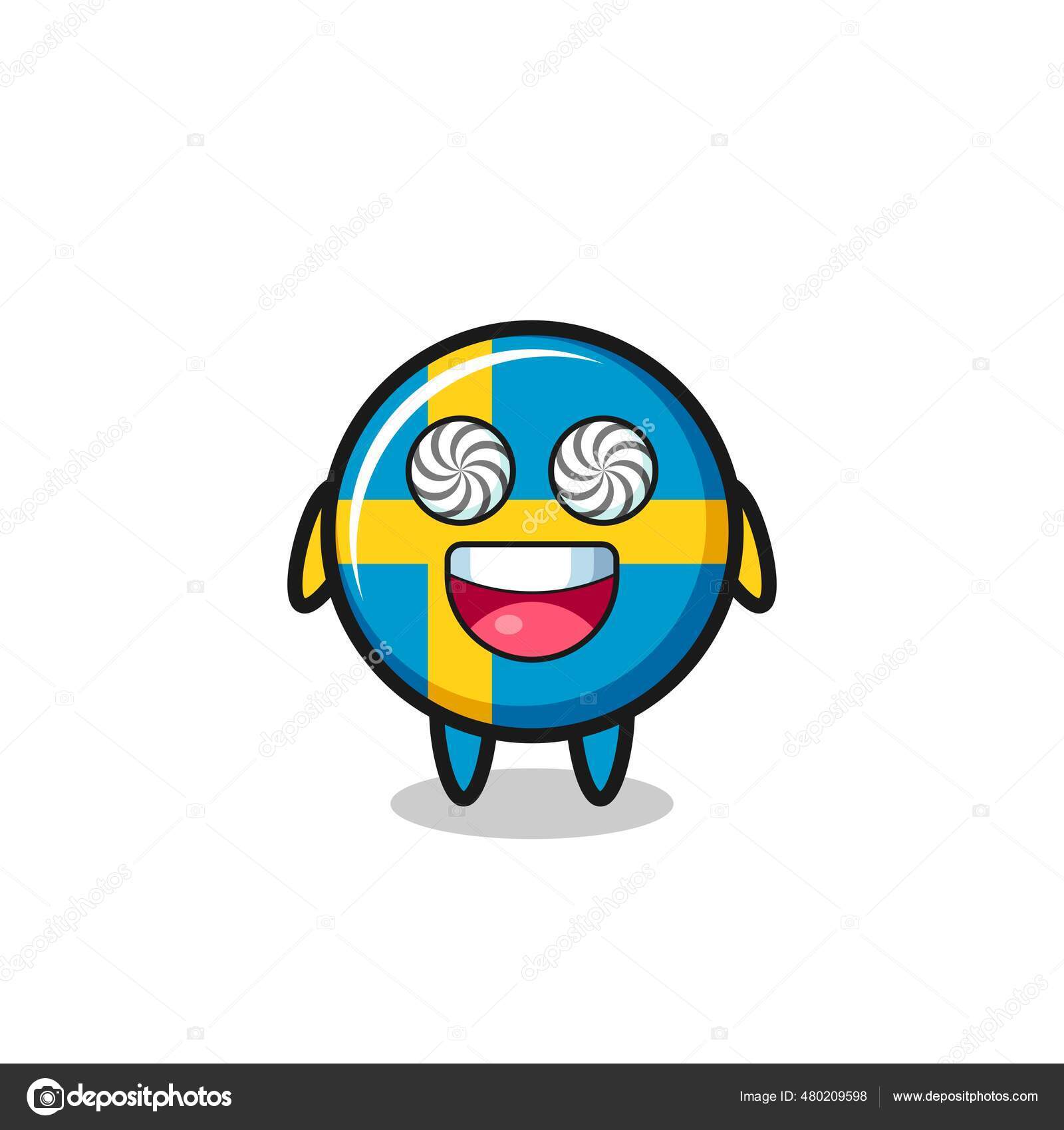 Cute Sweden Flag Badge Character Hypnotized Eyes Cute Style Design ...