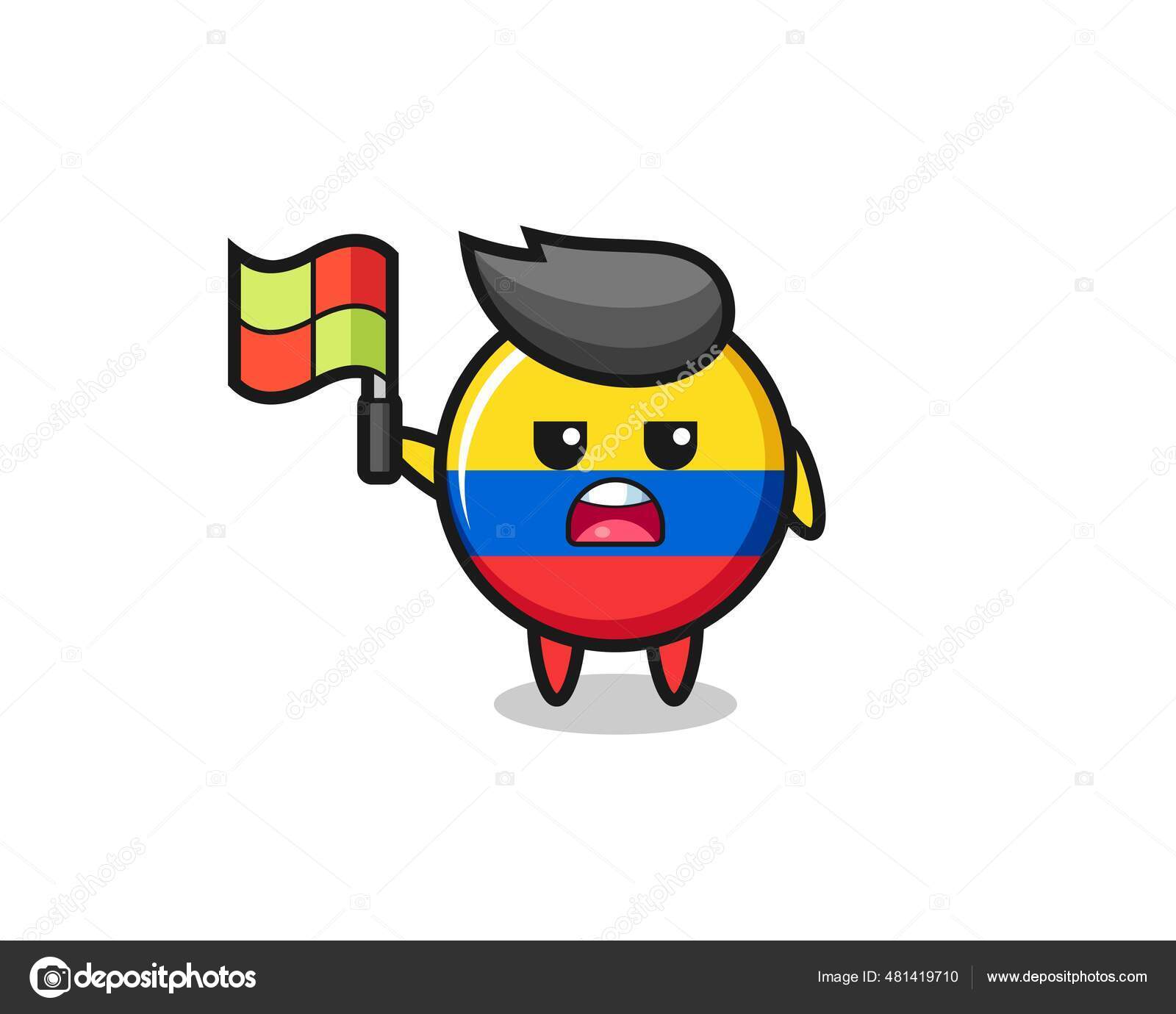 Colombia Flag Badge Character Line Judge Putting Flag Cute Style Stock ...