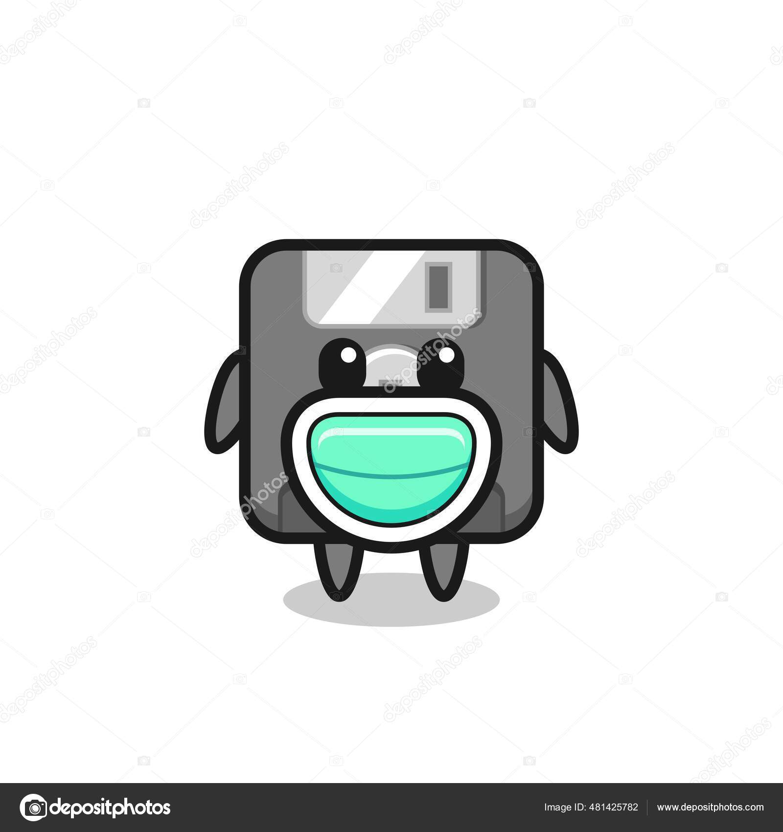 Cute Floppy Disk Cartoon Wearing Mask Cute Style Design Shirt Stock ...