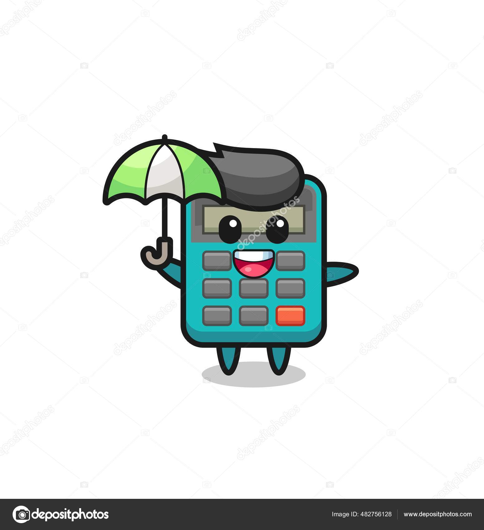 Cute Calculator Illustration Holding Umbrella Cute Style Design Shirt ...