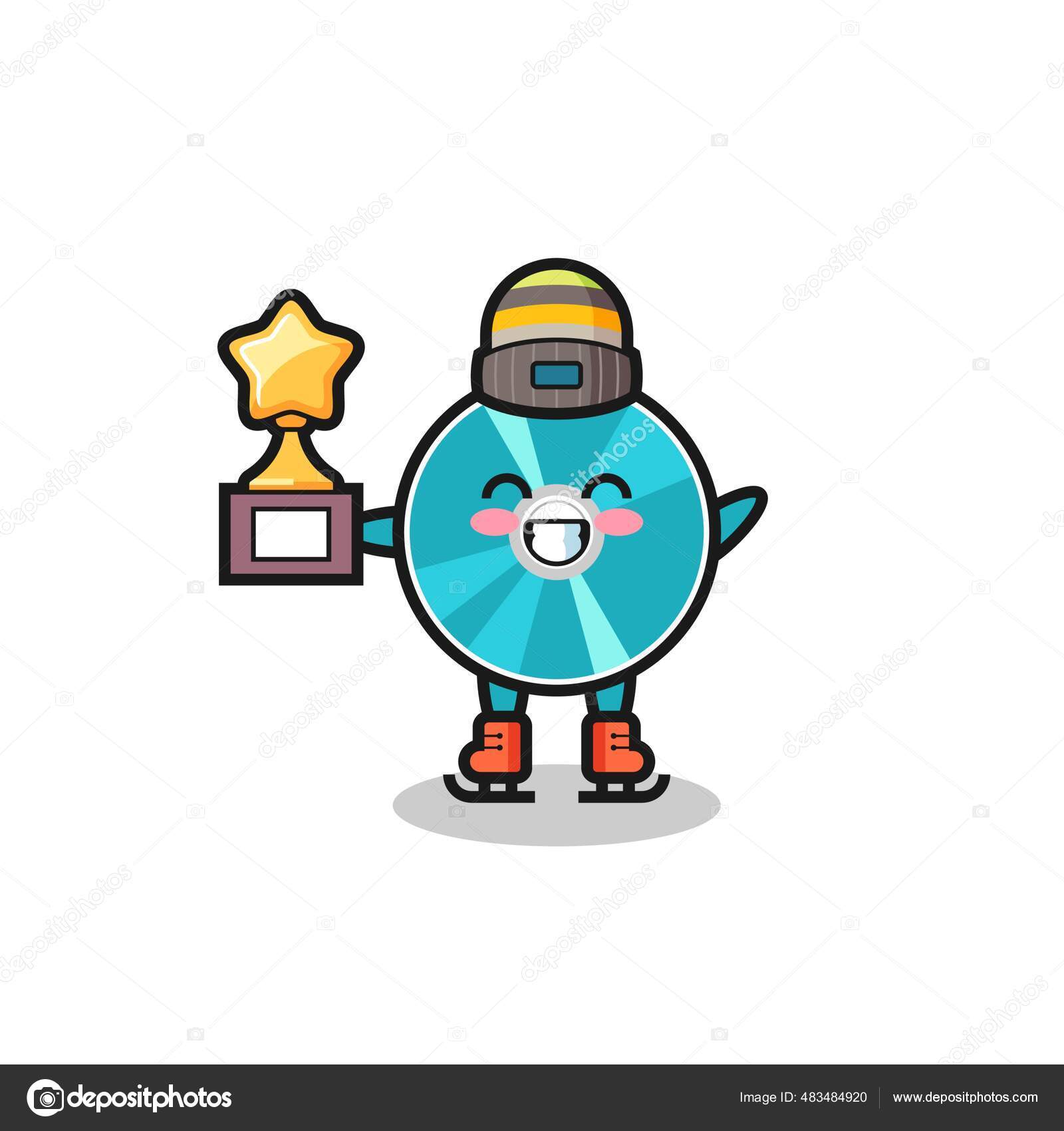 Optical Disc Cartoon Ice Skating Player Hold Winner Trophy Cute Stock ...