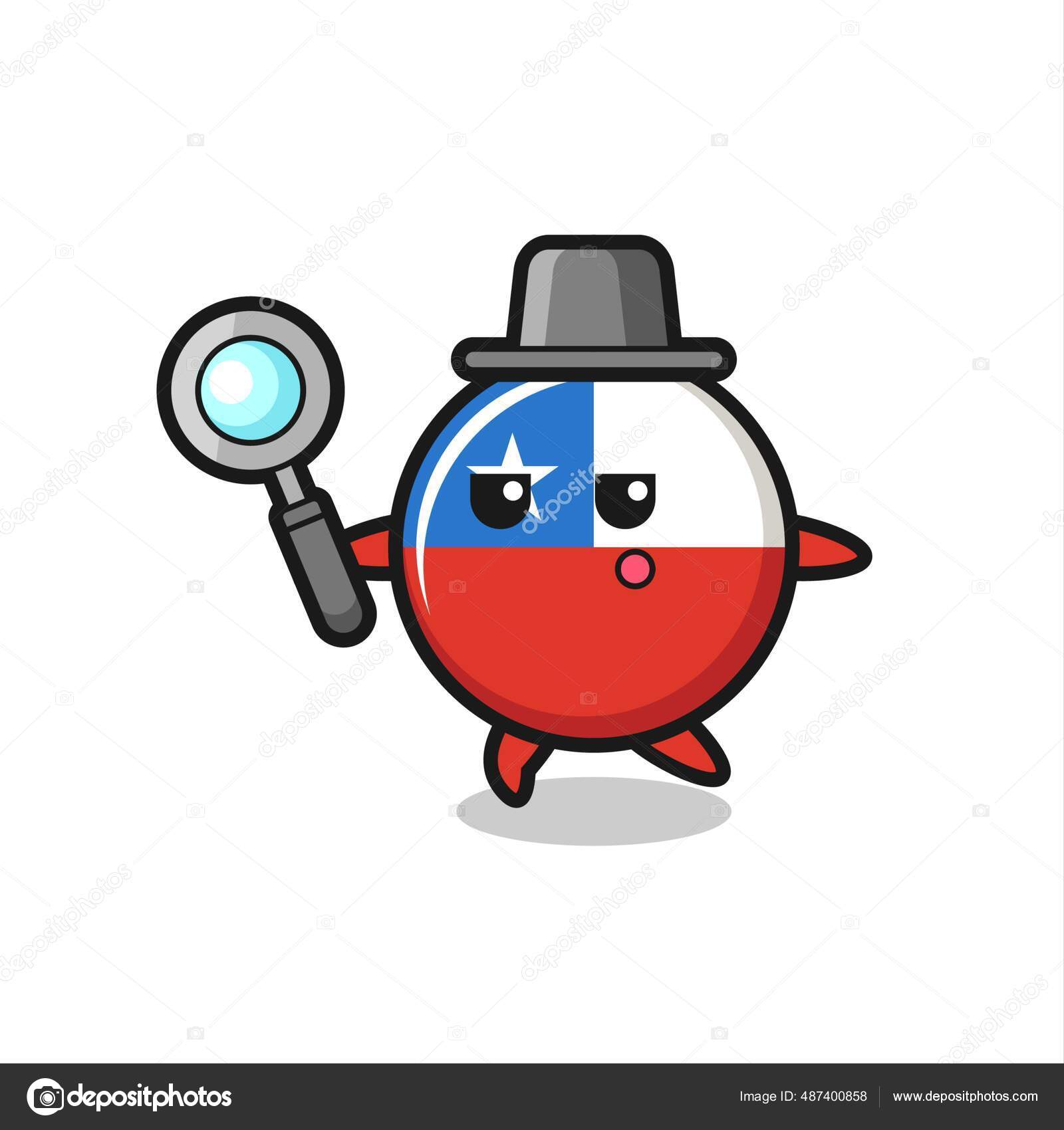 Chile Flag Badge Cartoon Character Searching Magnifying Glass Cute ...