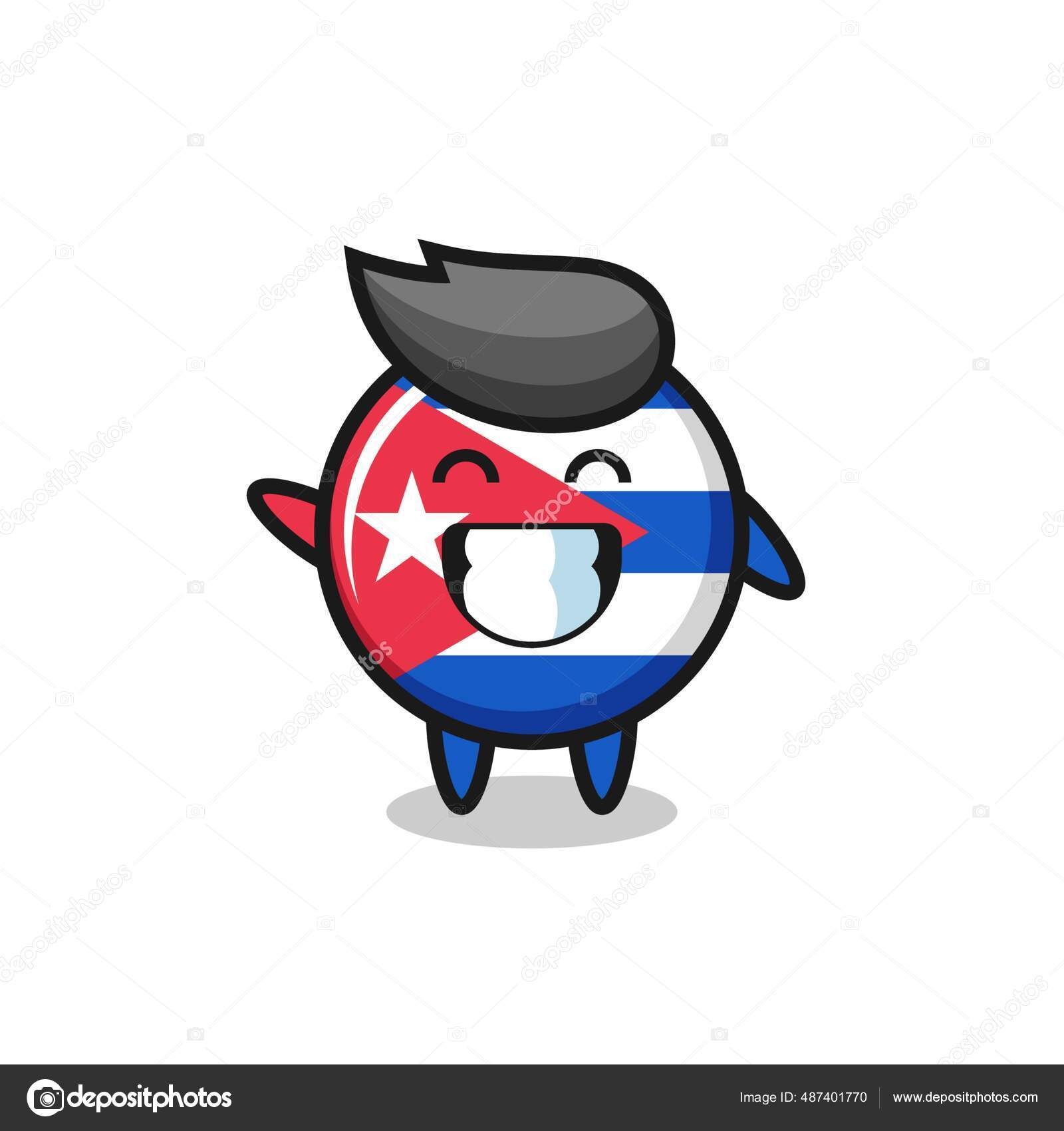 Cuba Flag Badge Cartoon Character Doing Wave Hand Gesture Cute Stock ...