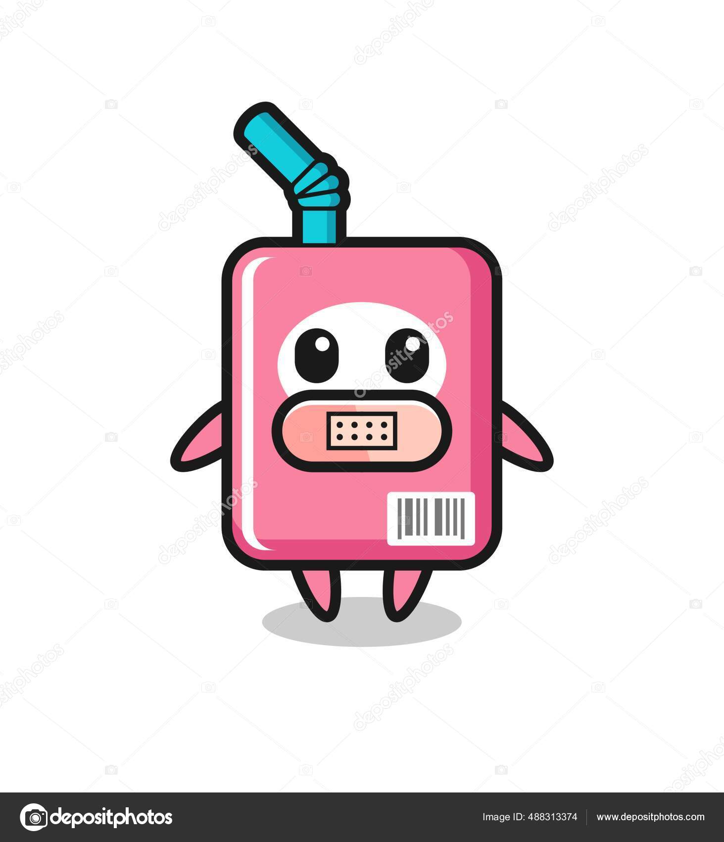 Cartoon Illustration Milk Box Tape Mouth Cute Style Design Shirt Stock ...