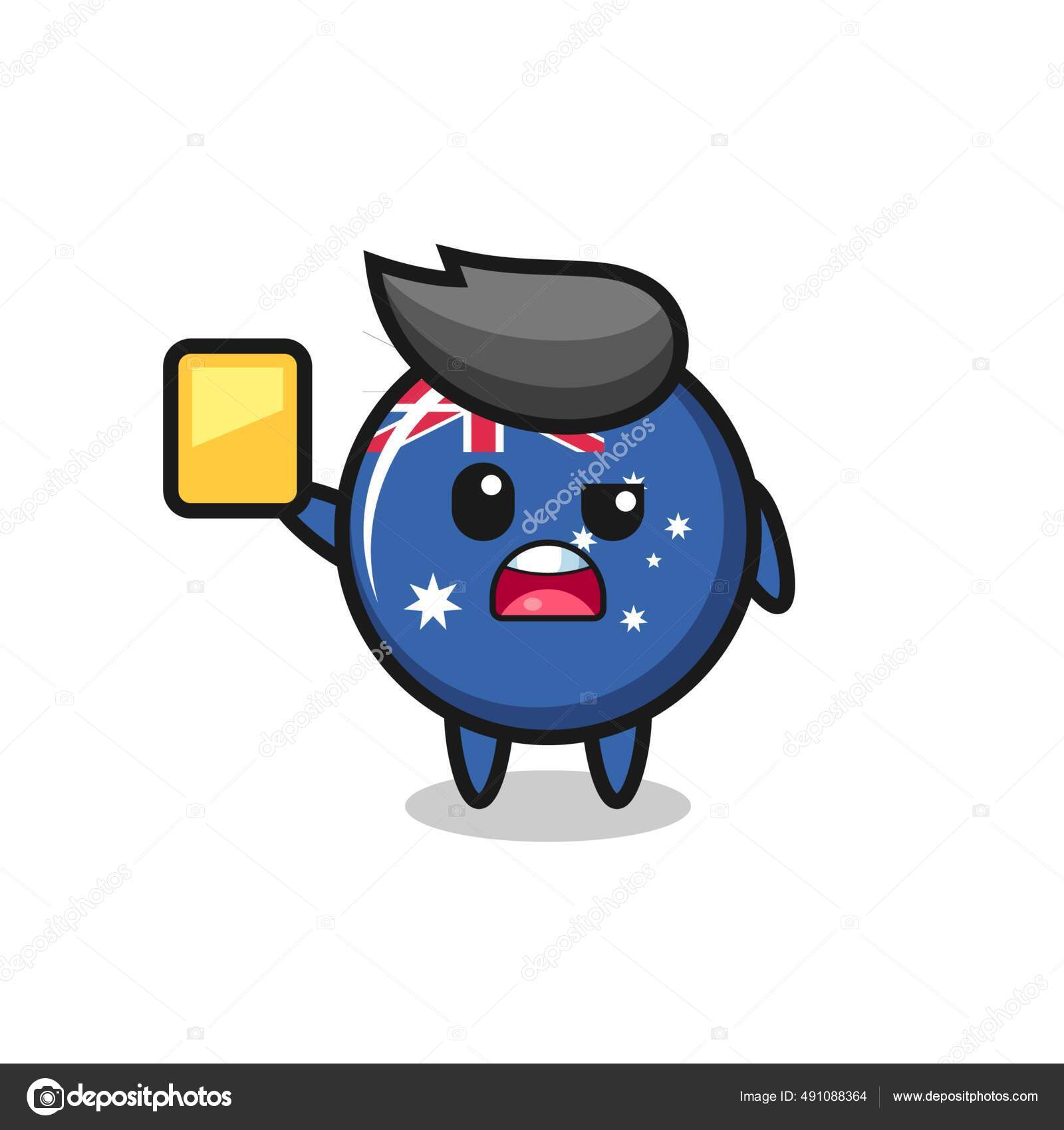 Cartoon Australia Flag Badge Character Football Referee Giving Yellow ...