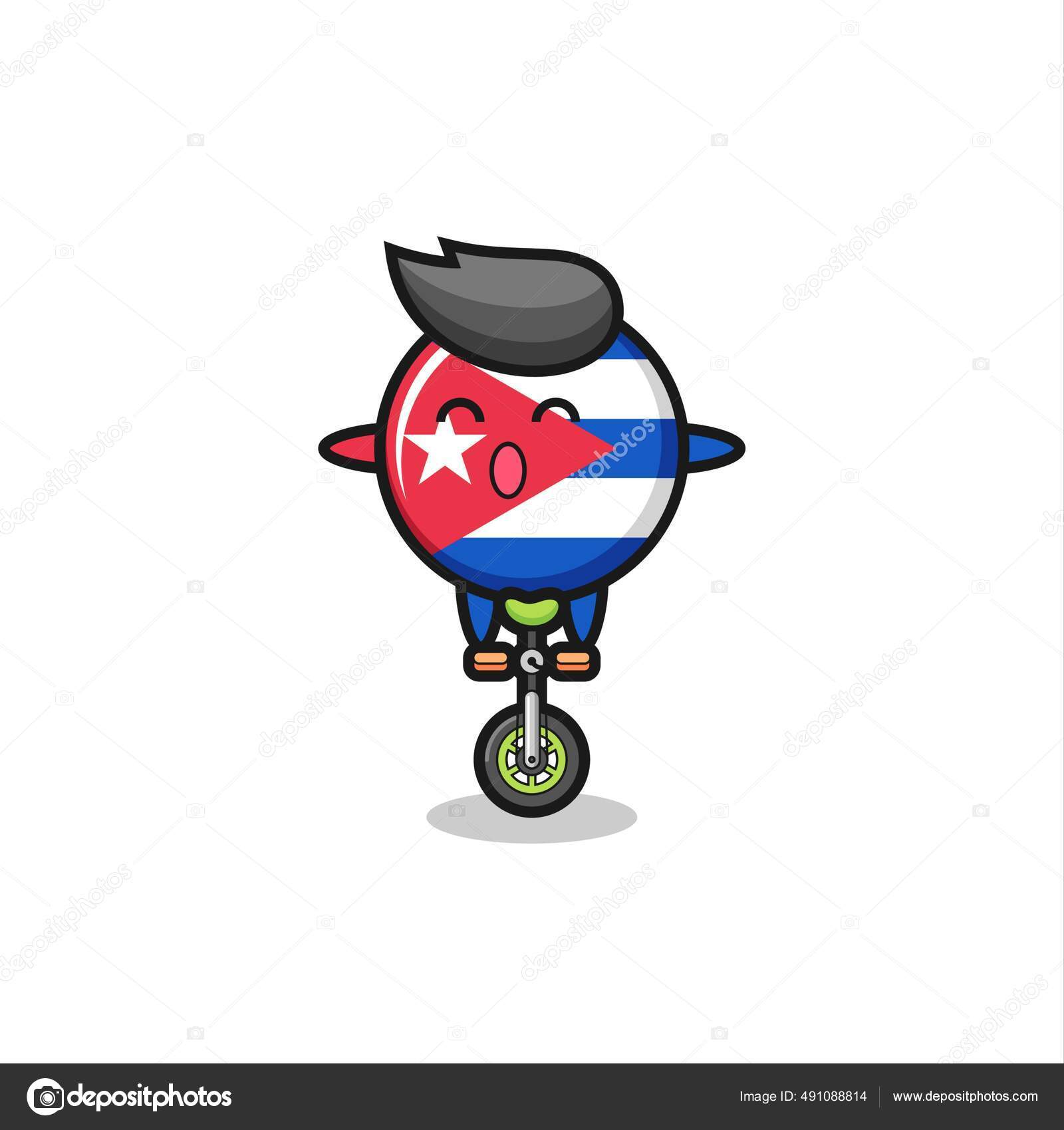Cute Cuba Flag Badge Character Riding Circus Bike Cute Style Stock ...