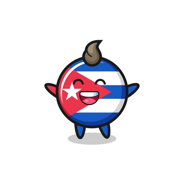 Cuba Flag Badge Cartoon Character Doing Wave Hand Gesture Cute Stock ...