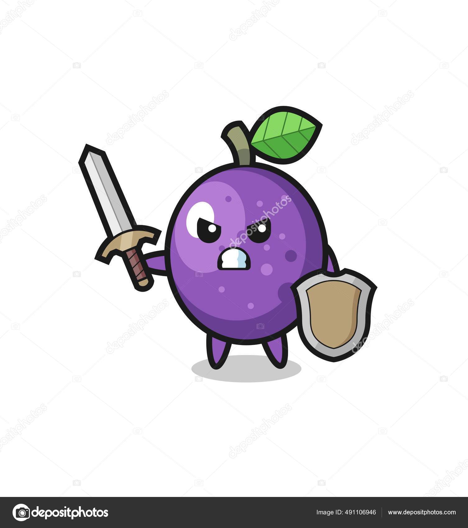 Lindo Soldado Fruta Pasión Luchando Con Espada Escudo Lindo Diseño ...