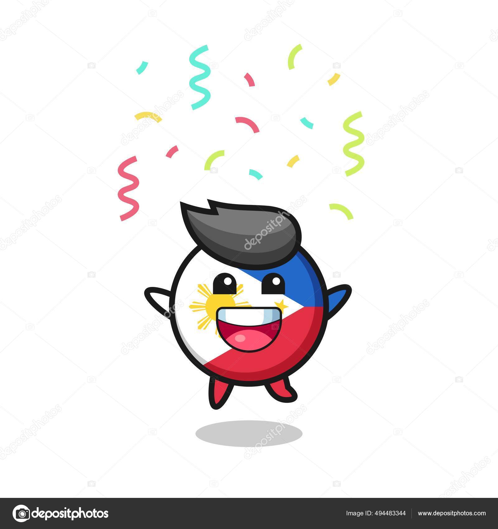 Happy Philippines Flag Badge Mascot Jumping Congratulation Colour ...