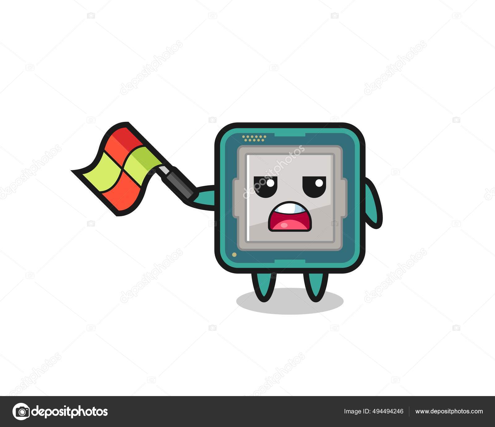 Processor Cartoon Line Judge Hold Flag Degree Angle Cute Style Stock ...