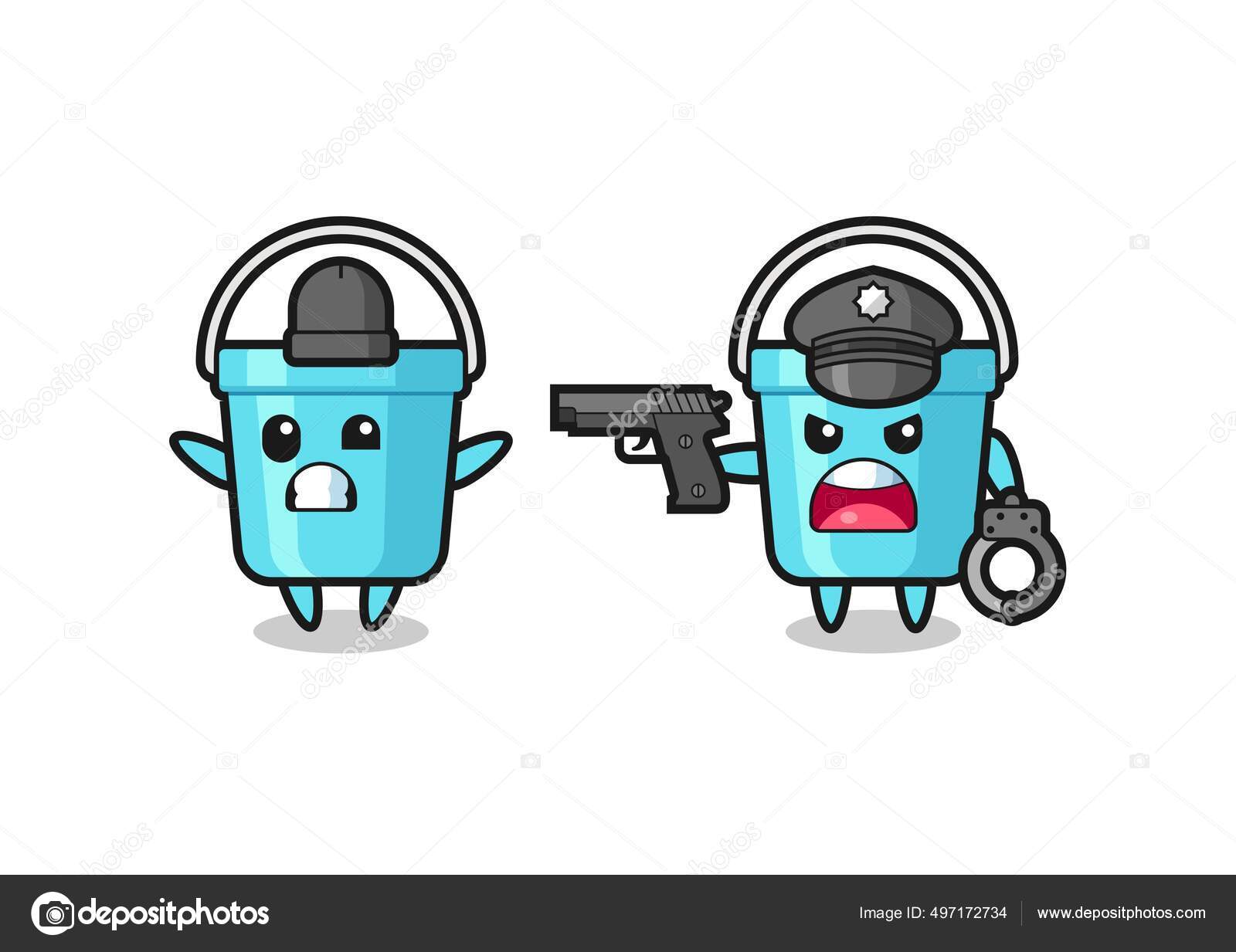 Illustration Plastic Bucket Robber Hands Pose Caught Police Cute Style ...