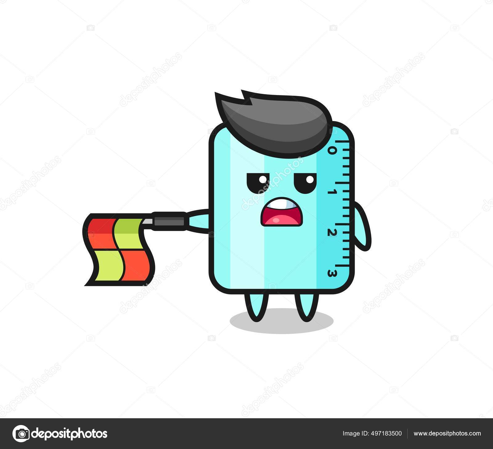 Ruler Character Line Judge Hold Flag Straight Horizontally Cute Style ...