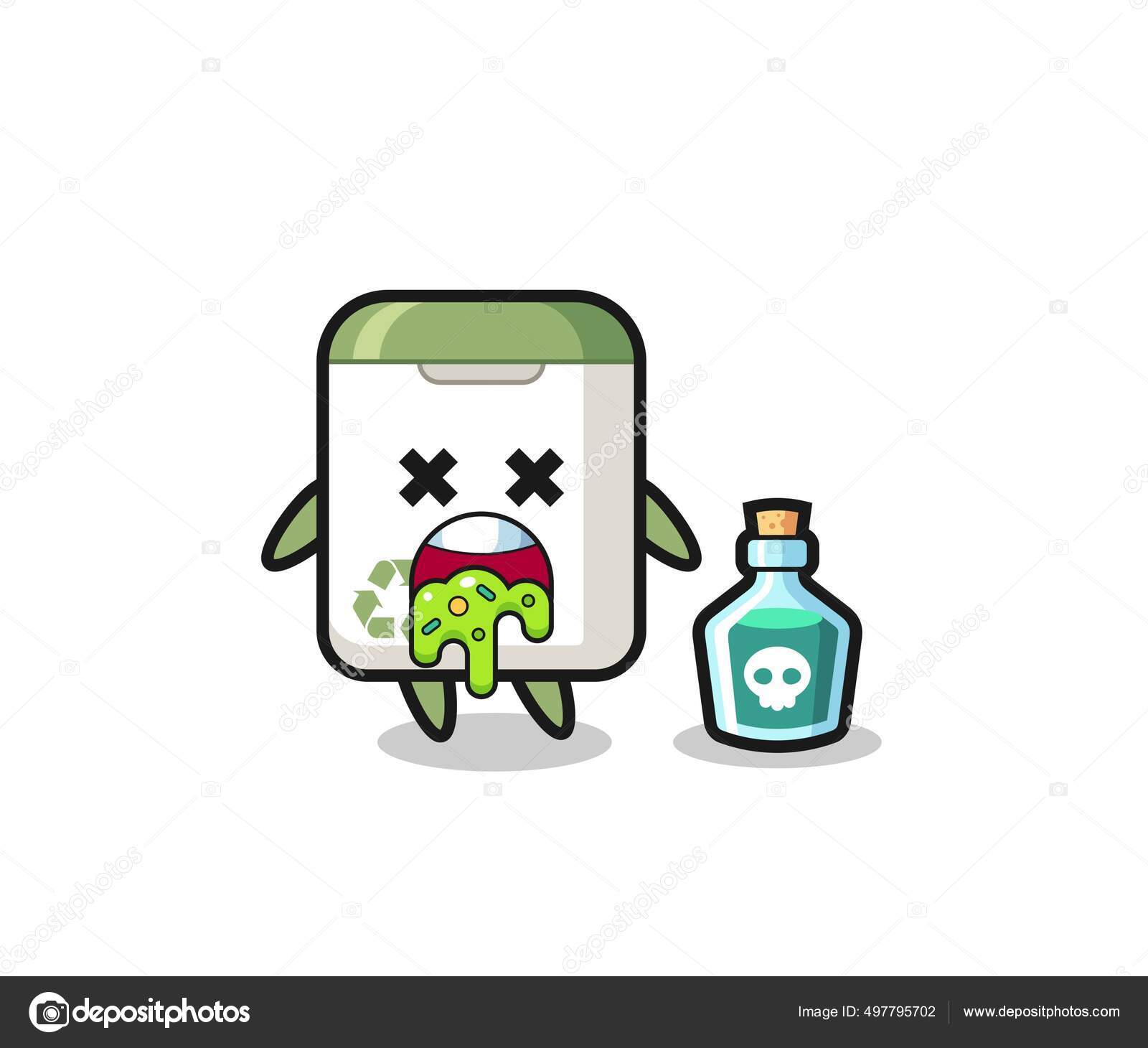 Illustration Trash Can Character Vomiting Due Poisoning Cute Style ...