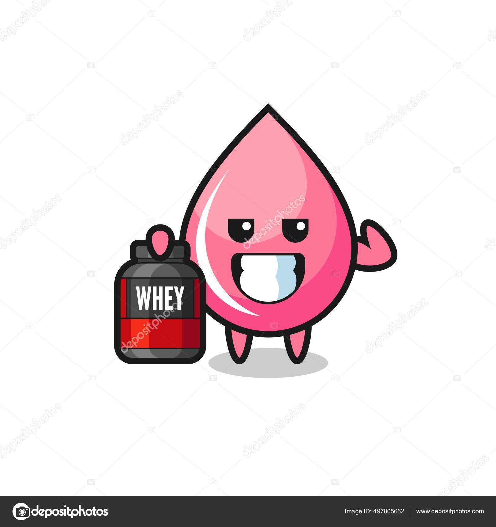 Muscular Strawberry Drop Juice Character Holding Protein Supplement ...