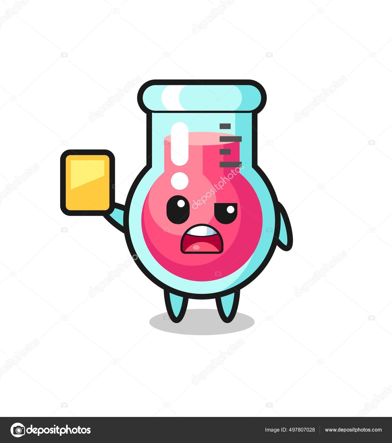 Cartoon Laboratory Beaker Character Football Referee Giving Yellow Card ...