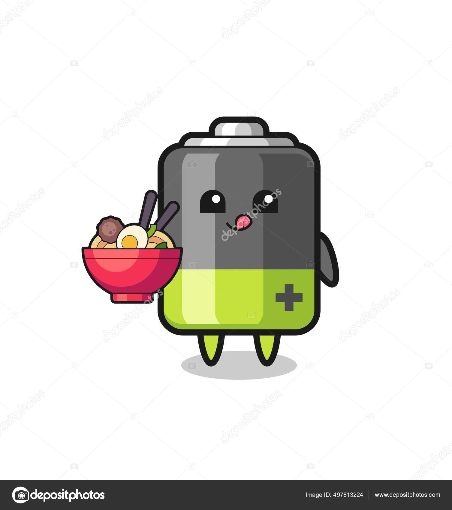 Cute Battery Character Eating Noodles Cute Style Design Shirt Sticker ...