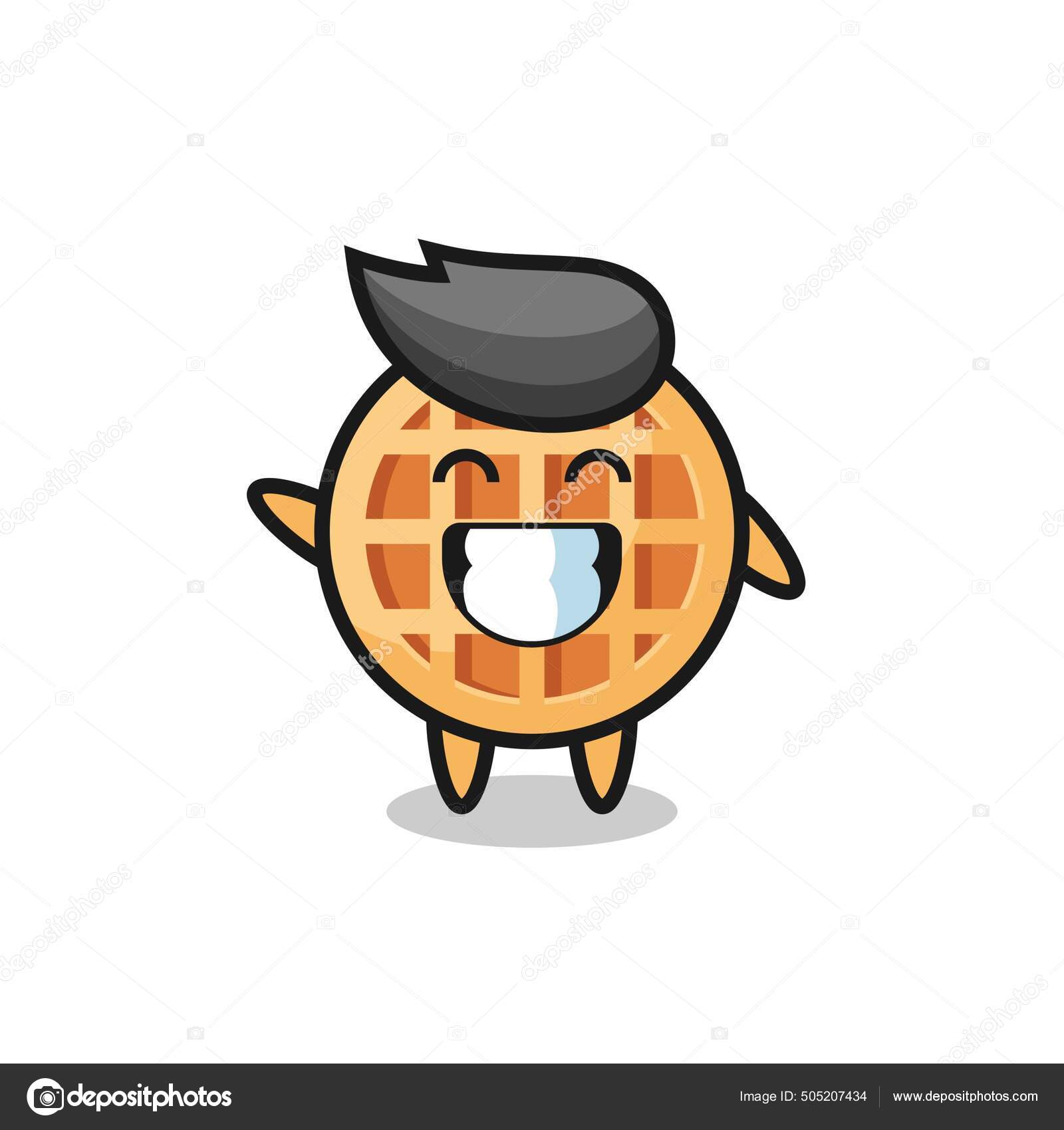 Circle Waffle Cartoon Character Doing Wave Hand Gesture Cute Design ...