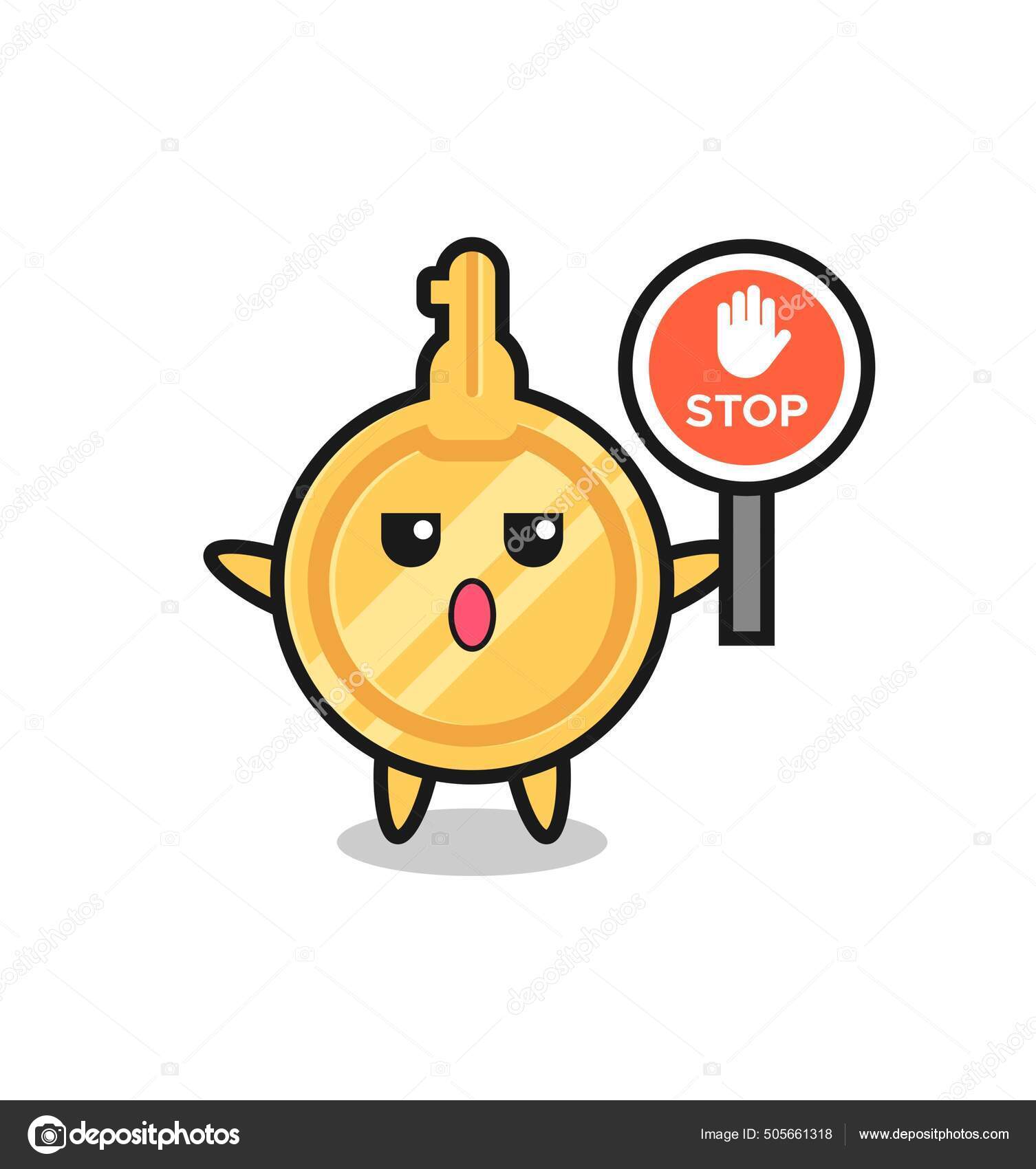 Key Character Illustration Holding Stop Sign Cute Design Stock Vector ...