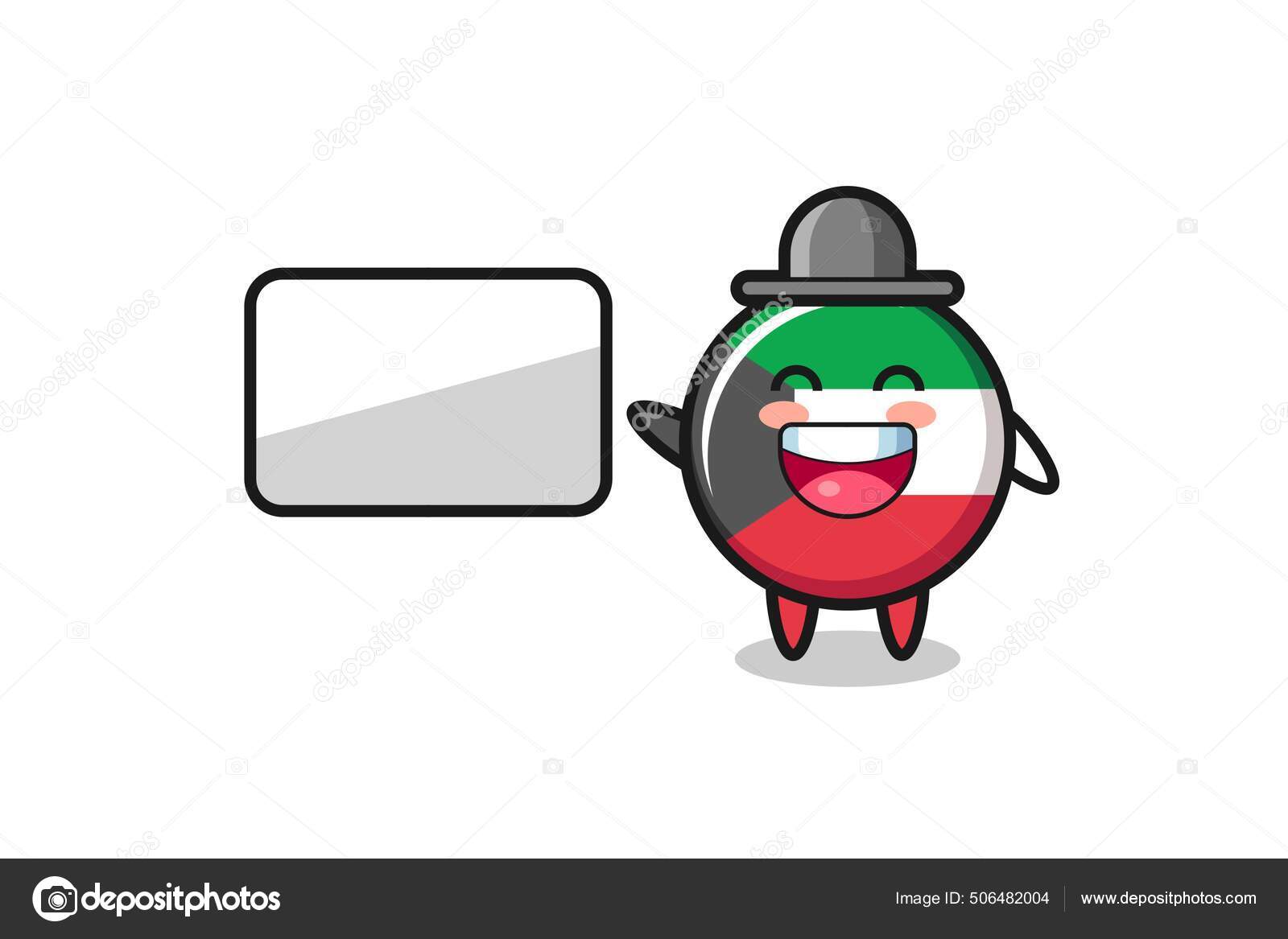 Kuwait Flag Badge Cartoon Illustration Doing Presentation Cute Design ...