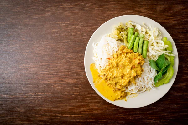 Thai Rice Noodles with Crab Curry and Variety Vegetables - Thai local ...