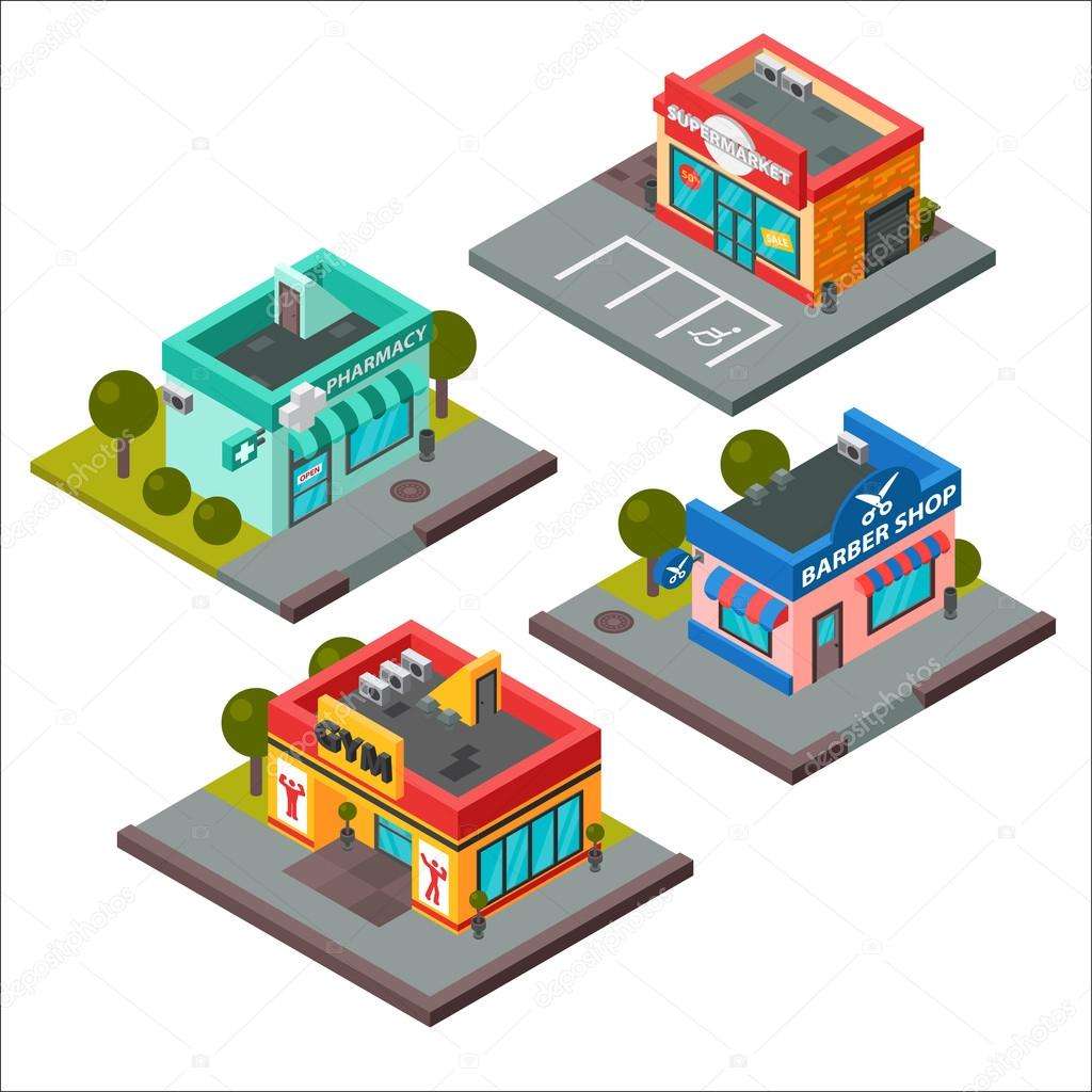 Vector isometric buildings isolated — Stock Vector © VectorShow #119614200 Vector isometric buildings isolated — Stock Vector © VectorShow #119614200