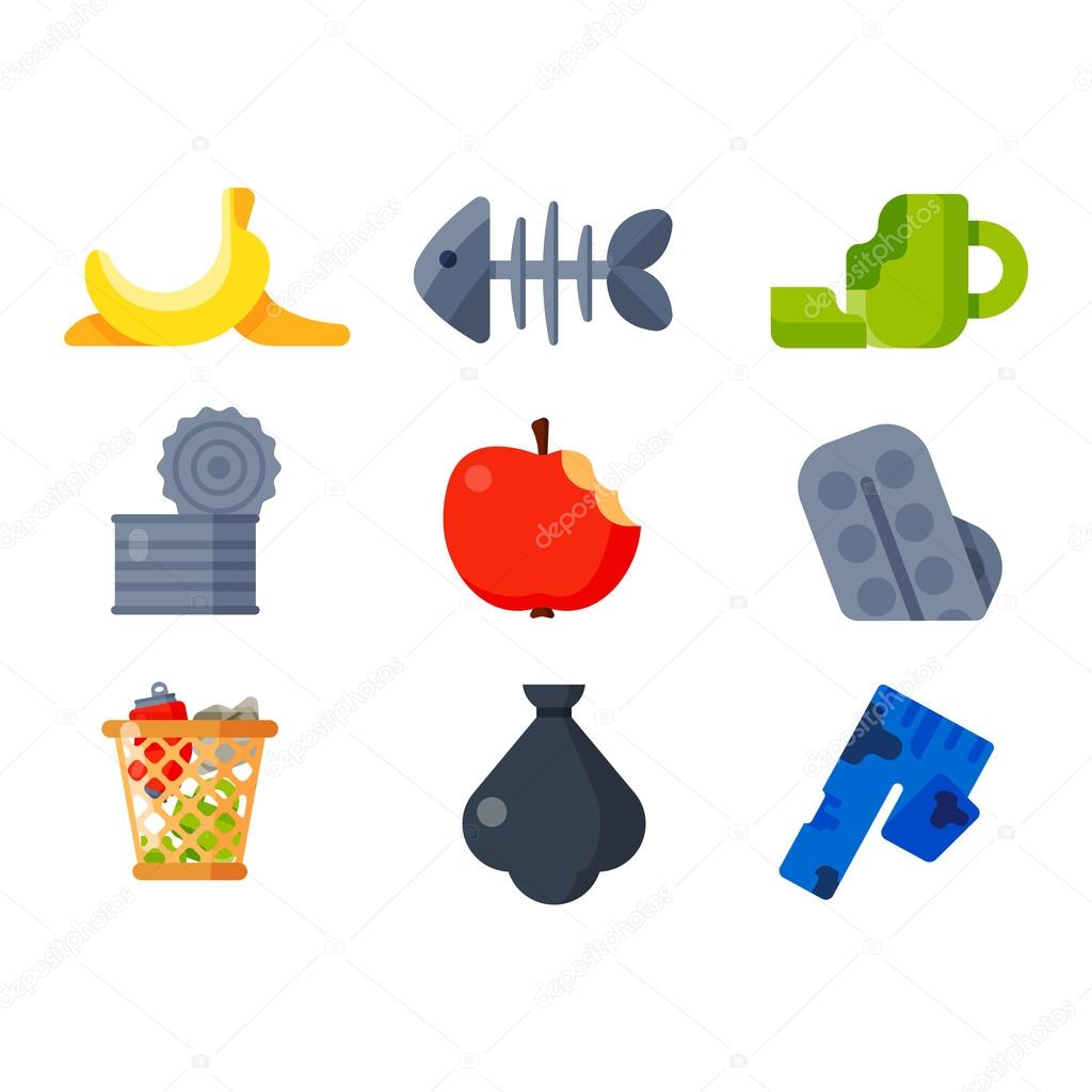 Residuos domésticos basura iconos vector. 2023