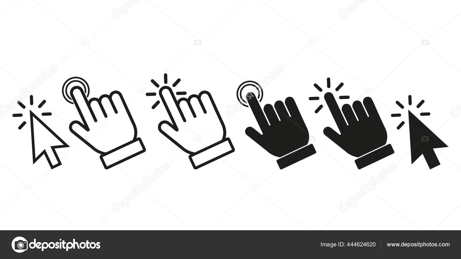 Click Here Button Hand Arrow Icon Set Linear Icons Websites Stock ...