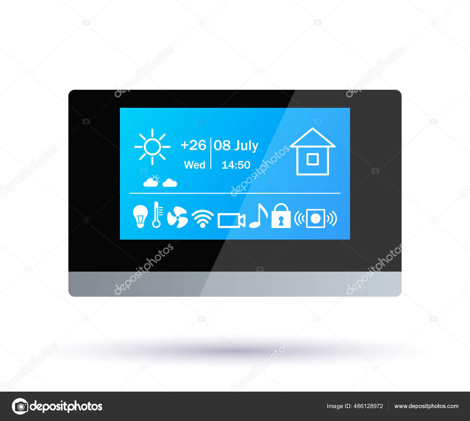 Smart Home Control Panel Application Icons Climate Control Alarm Music ...