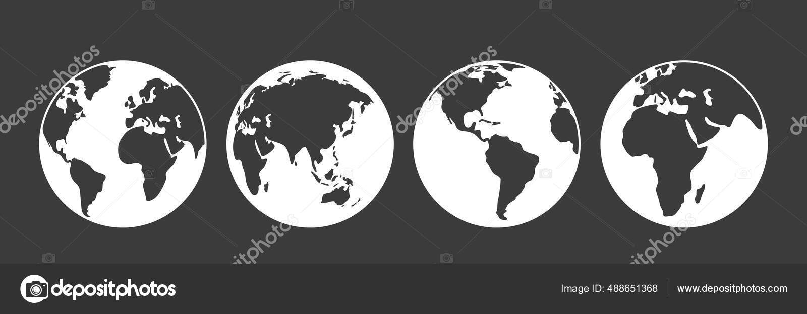 Four Different Views Planet Earth Different Continents Globe Set ...