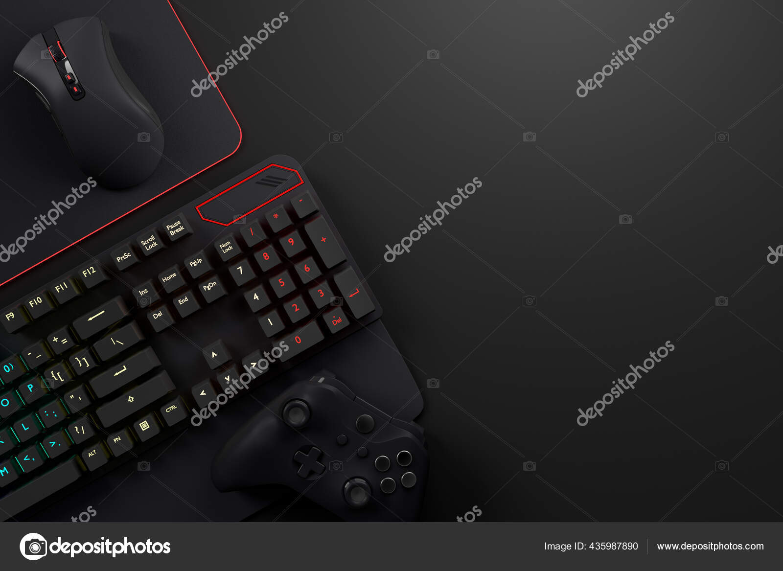 Top View Gamer Workspace Gear Mouse Keyboard Joystick Black Black Stock ...