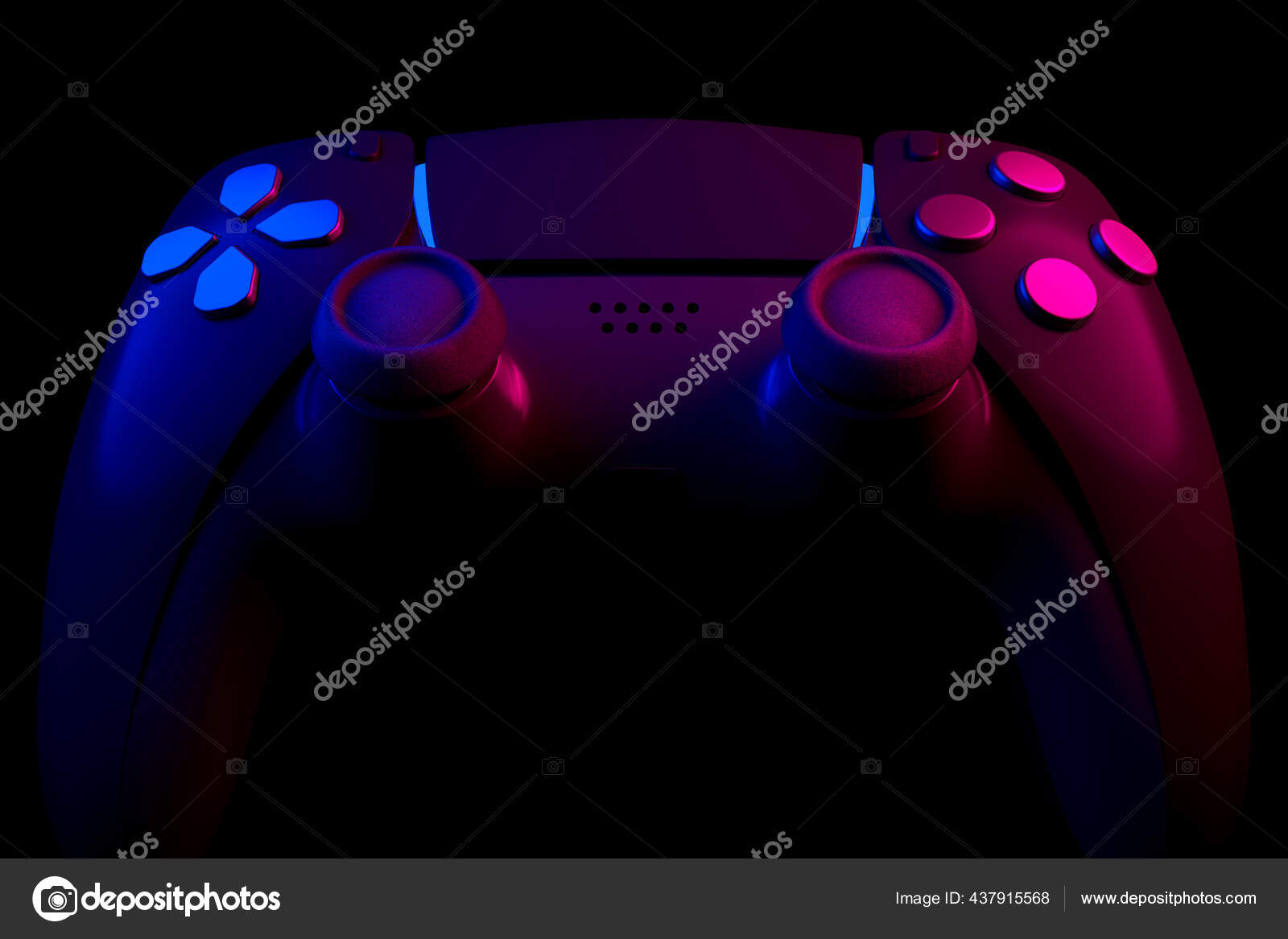 Realistic Video Game Controller Neon Lights Black Noir Background ...