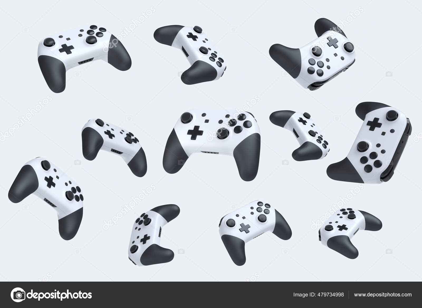 Flying gamer joysticks or gamepads on white background — Stock Photo ...
