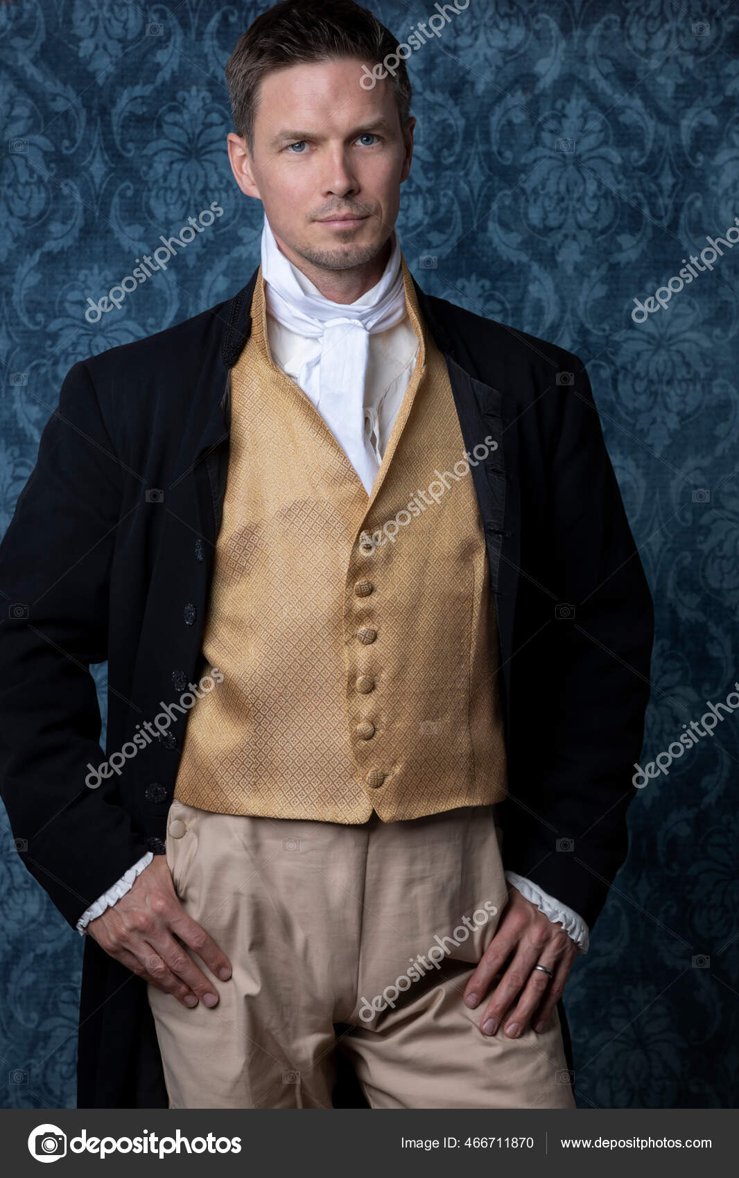 Handsome Regency Man Wearing Gold Waistcoat Breeches Black Jacket ...