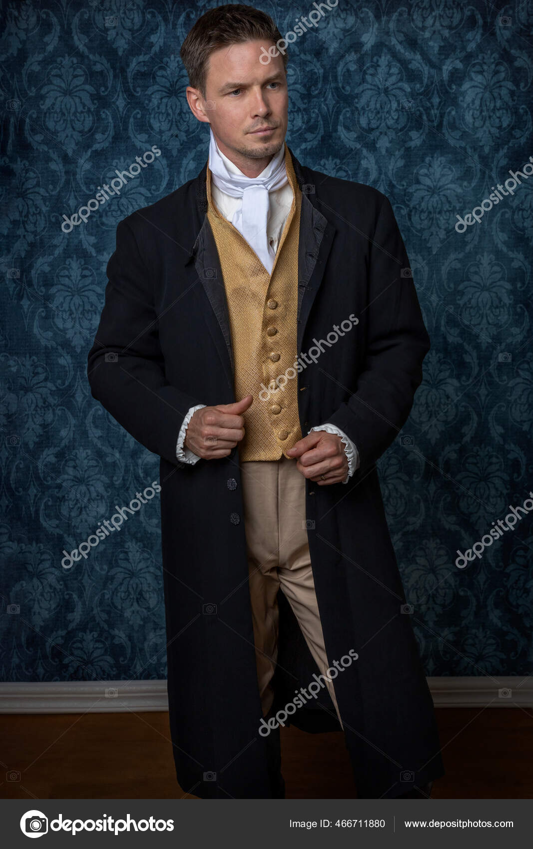 Handsome Regency Man Wearing Gold Waistcoat Breeches Black Jacket ...