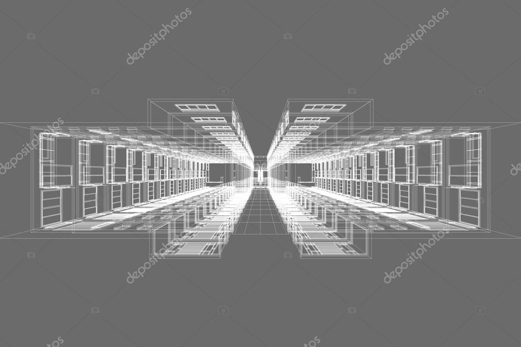 High building structure abstract, illustration, architecture drawing ...