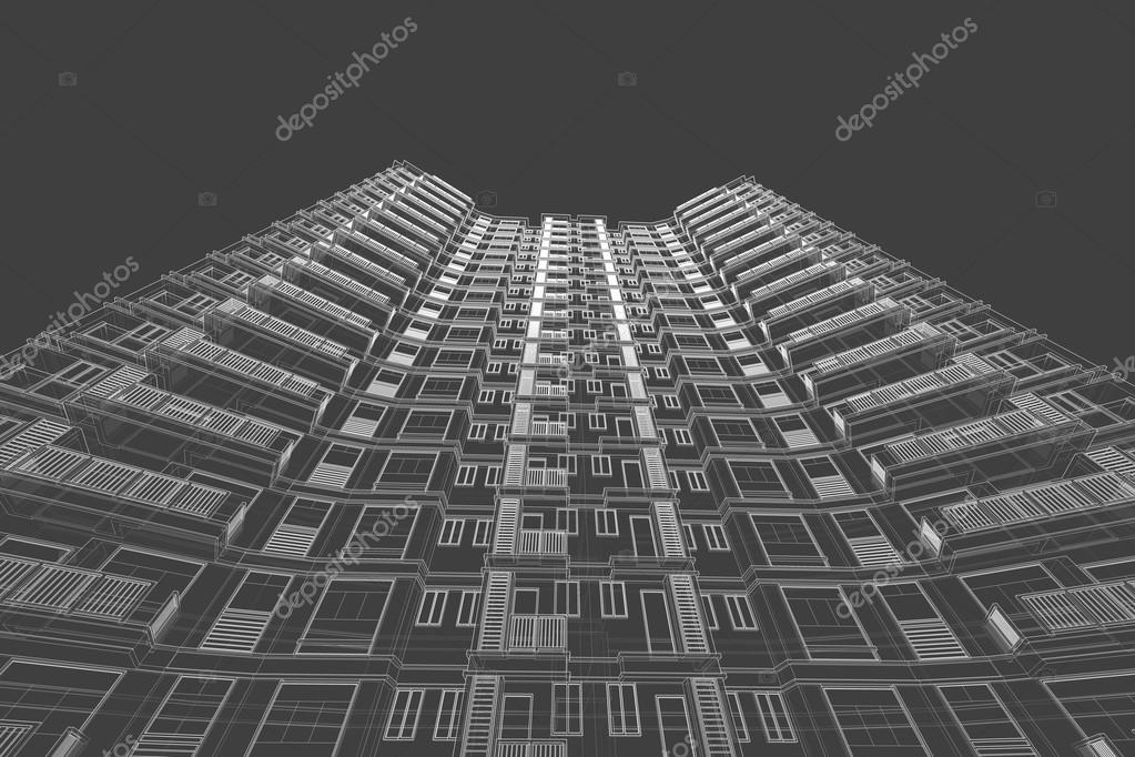 High building structure abstract, illustration, architecture drawing ...