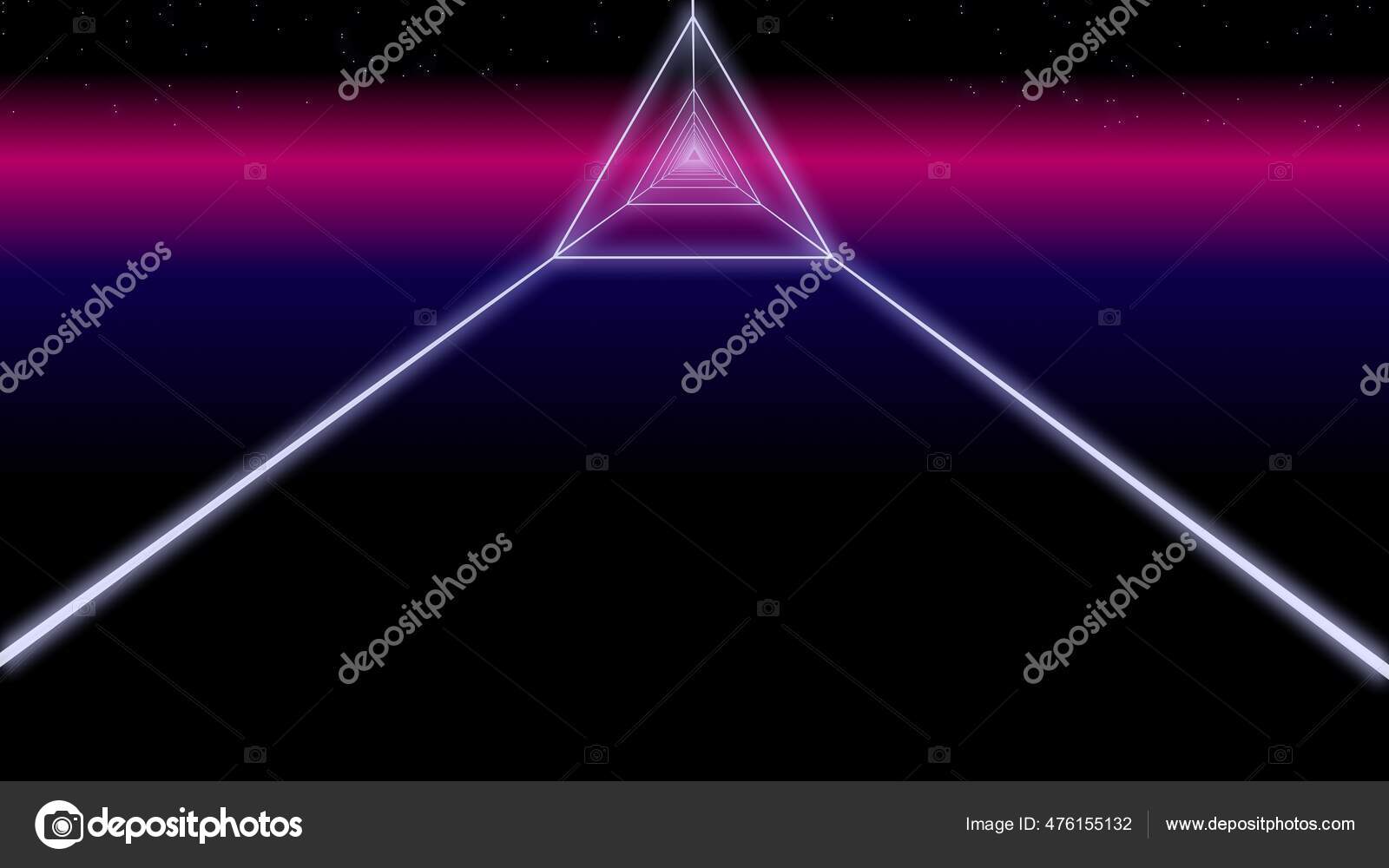 Synthwave triangle tunnel Background 3d render retro Stock Photo by ...