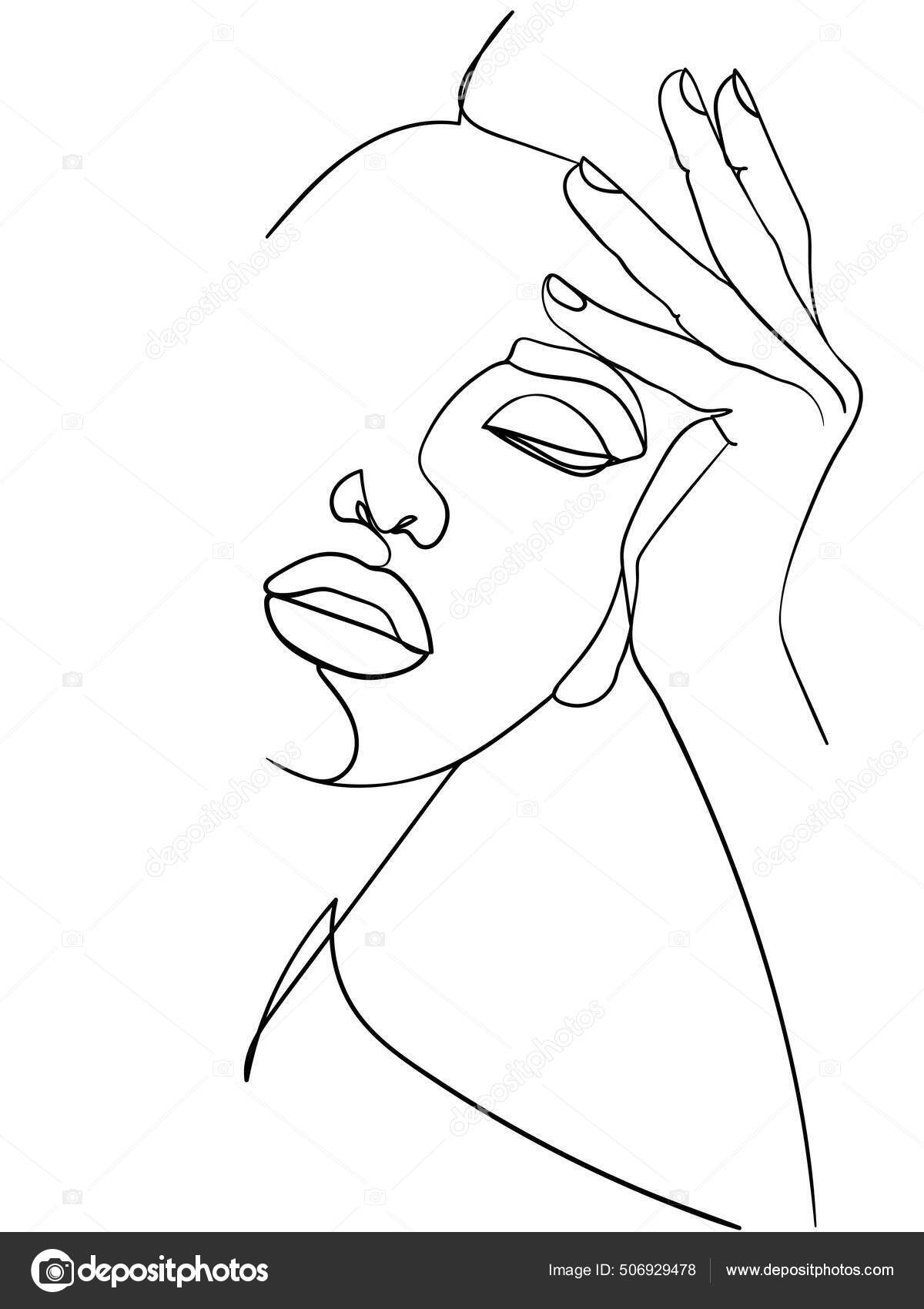 Woman Face Line Drawing